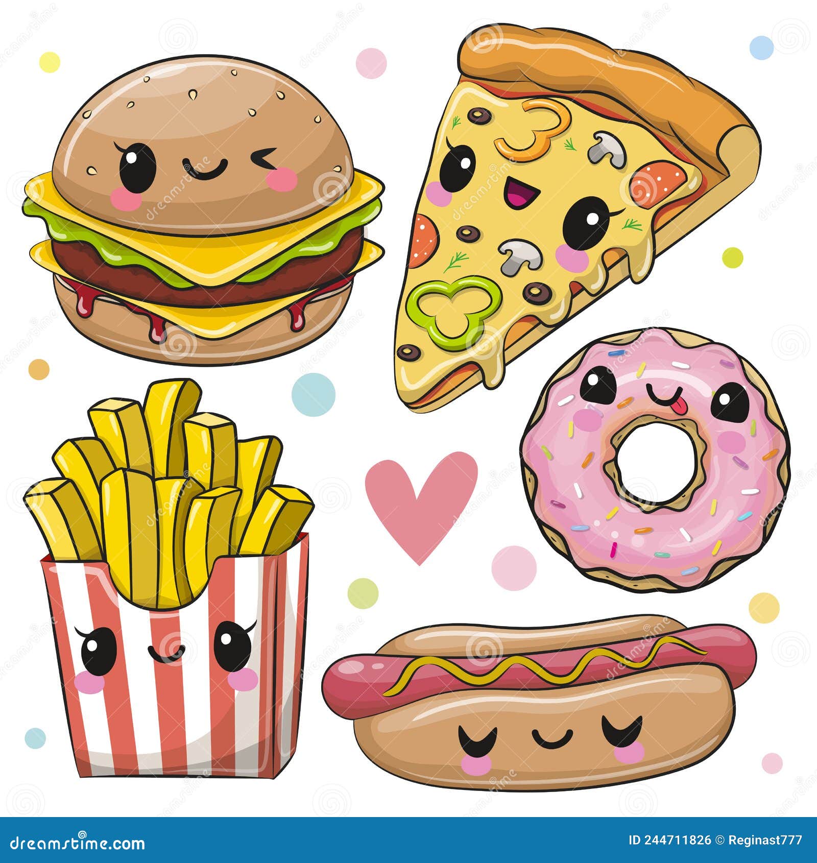 Set of cute fast food stock vector. Illustration of child - 244711826