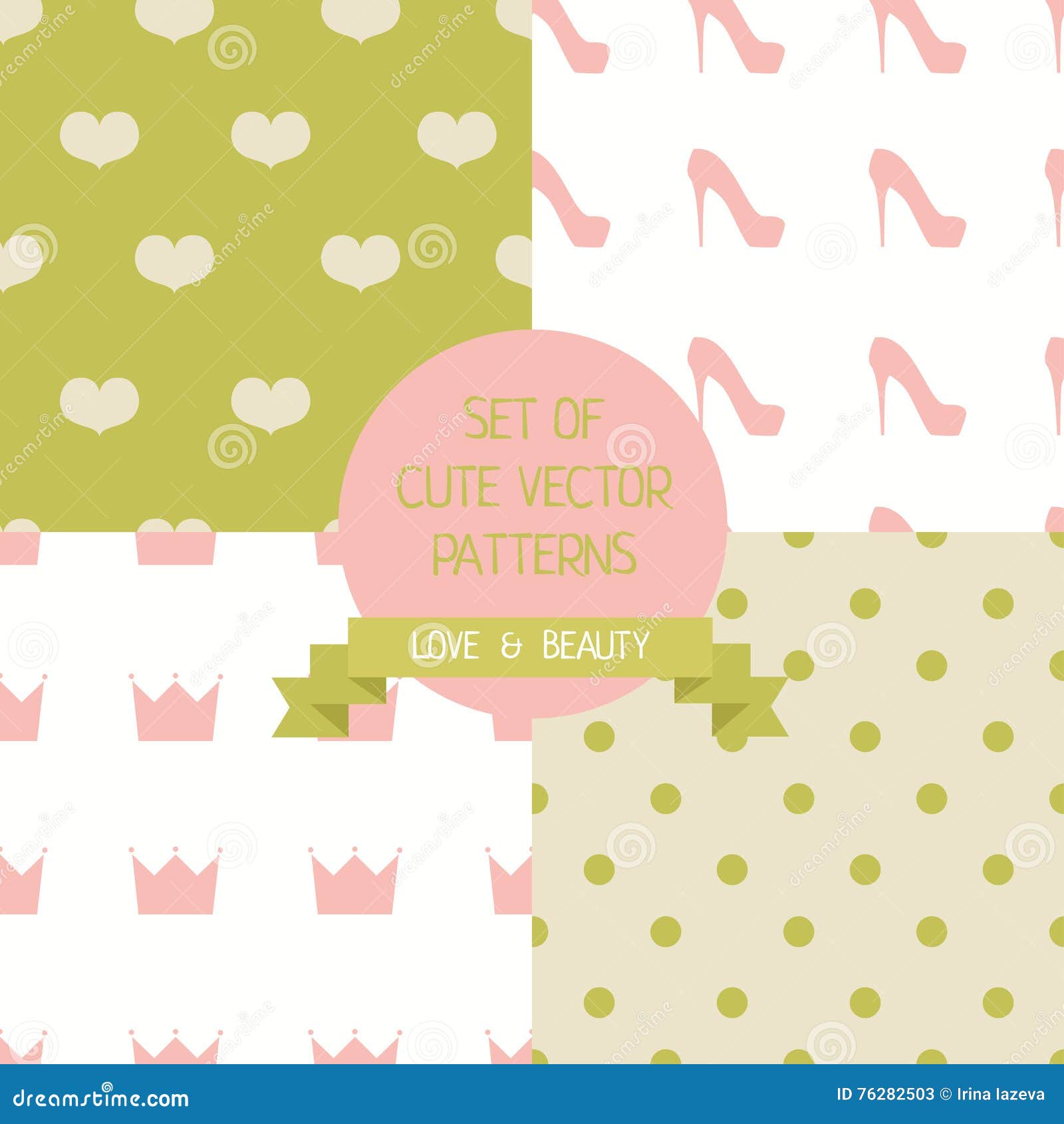 Set of Cute Female Patterns Stock Vector - Illustration of princess ...