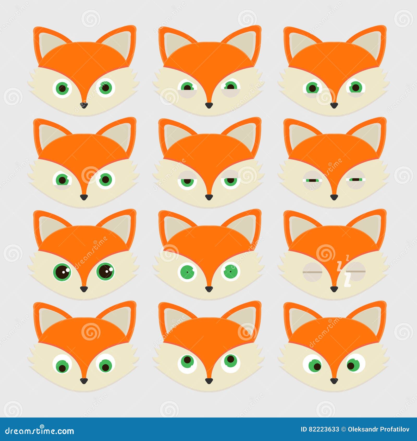 Set of cute fox emoticons. stock vector. Illustration of symbol - 82223633