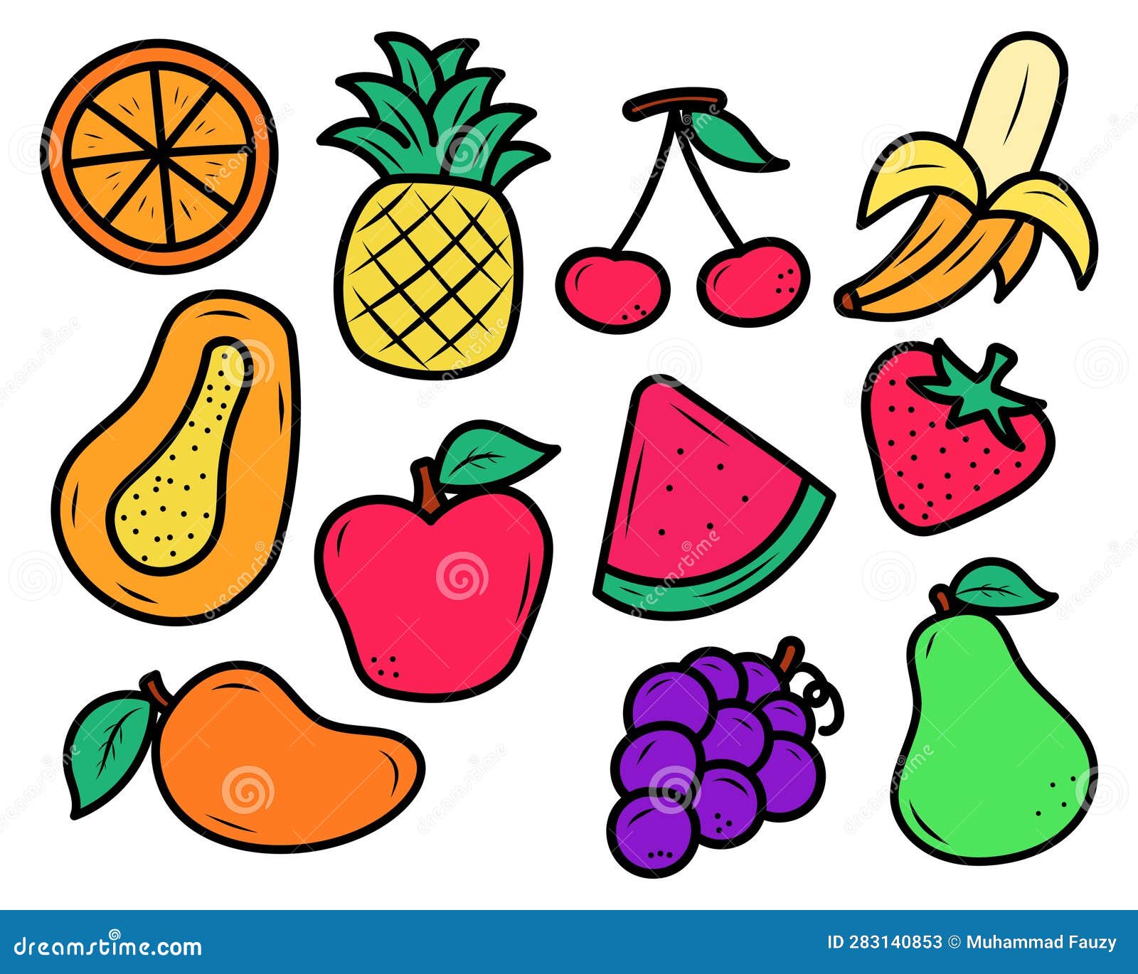 Set of Cute Fruit Vector Illustrations on White Background Stock Vector ...