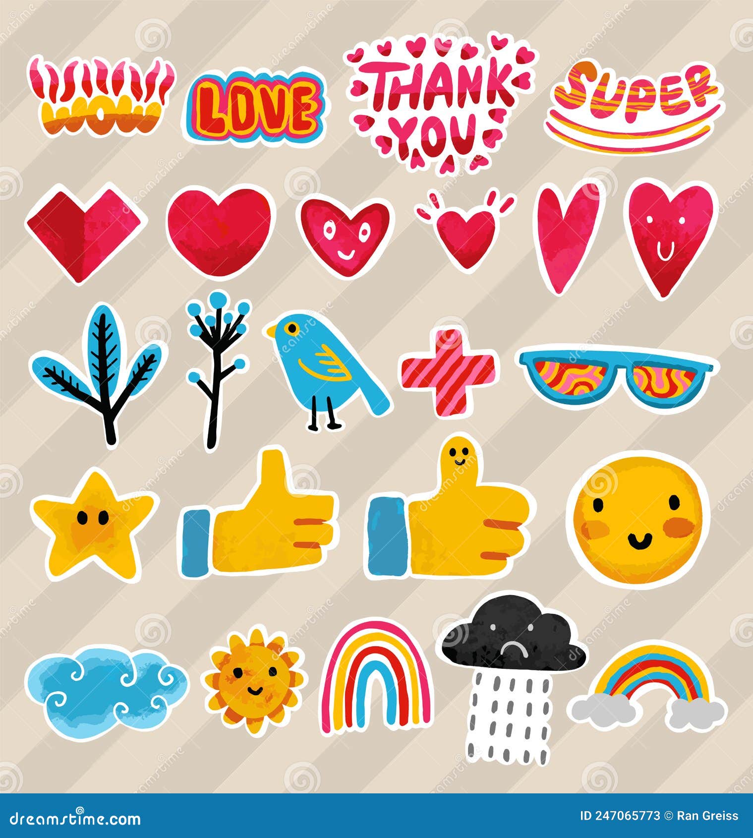 Set of Cute and Fun Icon Stickers. Stock Vector - Illustration of ...