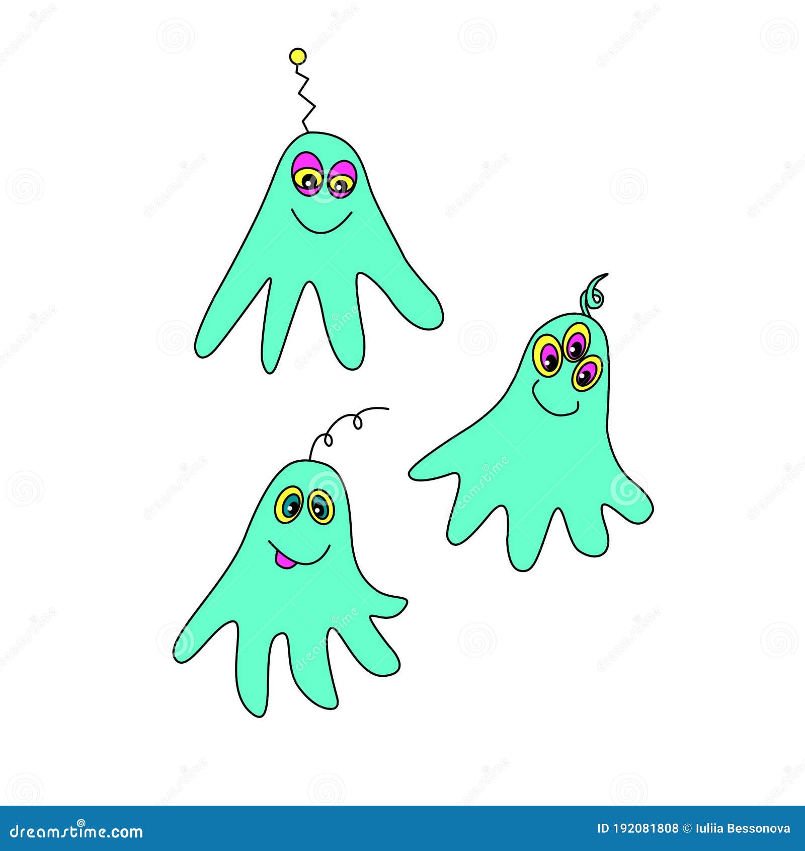Set of Cute Funny Aliens. Design Element, Icon on the Theme of UFO ...