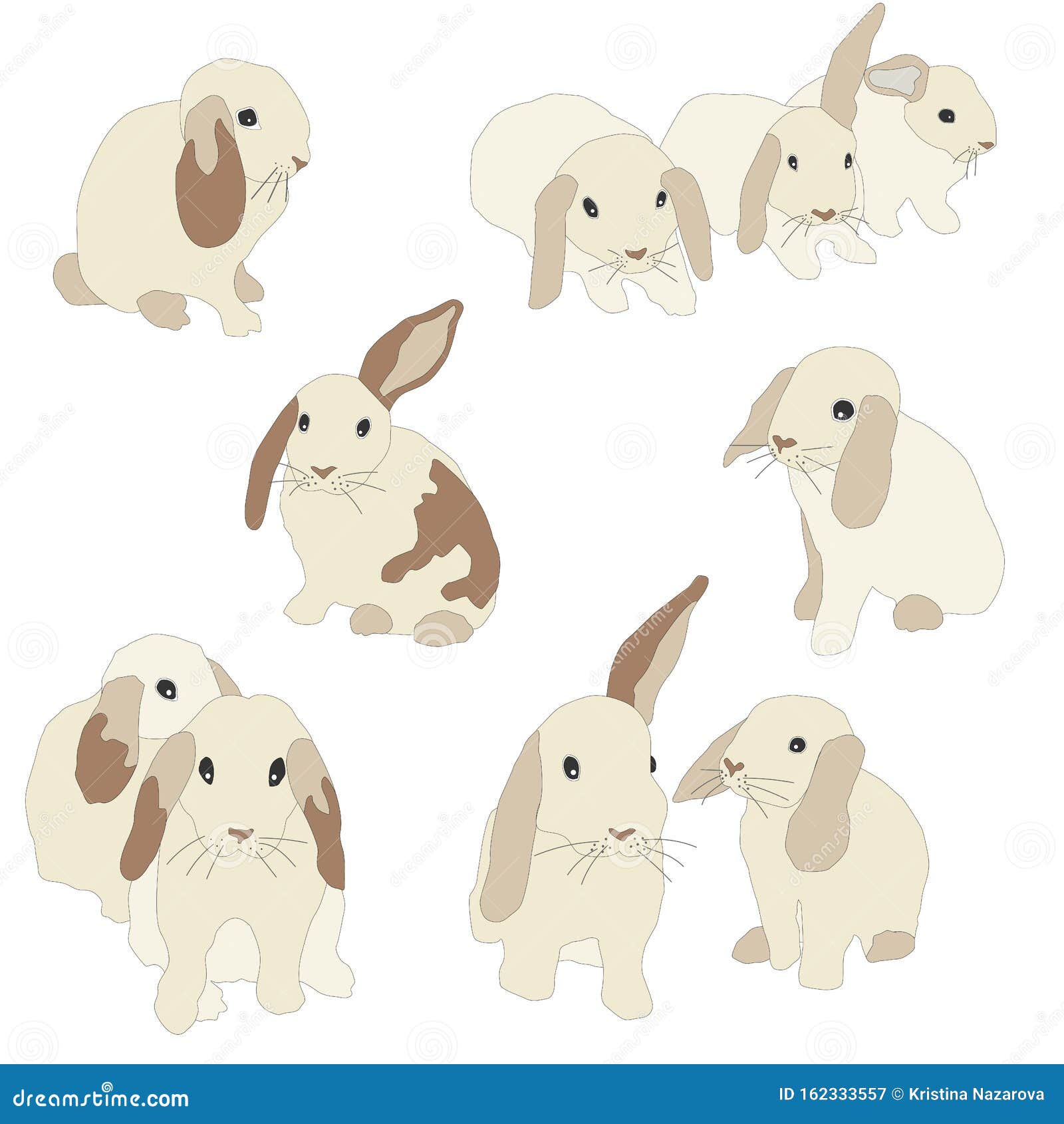 Set of Cute Funny Bunnies. Cute Hand Drawn Design Stock Illustration ...
