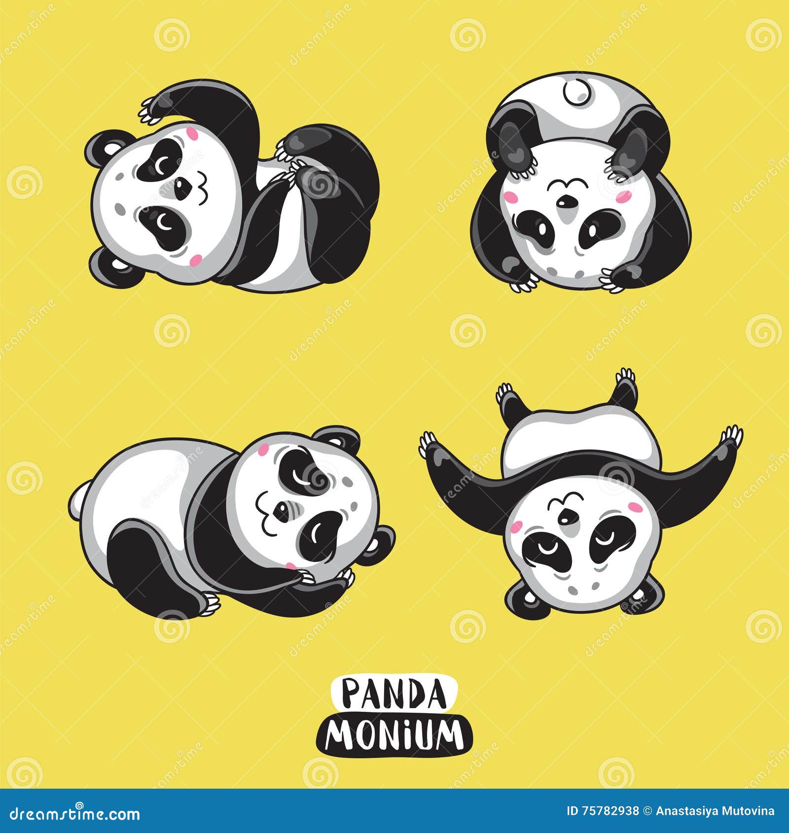 Set of Cute Funny Cartoon Pandas Stock Vector - Illustration of alive ...