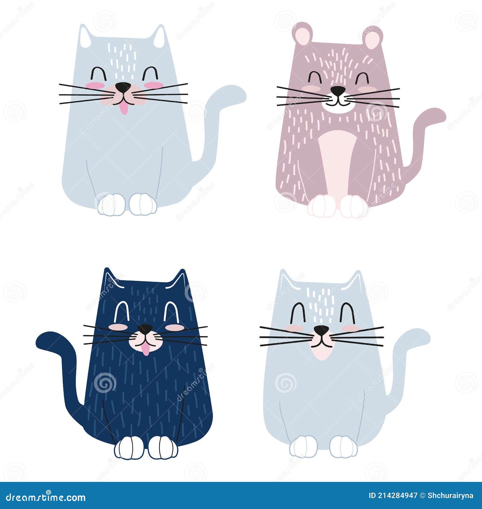 Set of Cute Funny Cats. Flat Vector Stock Vector - Illustration of ...