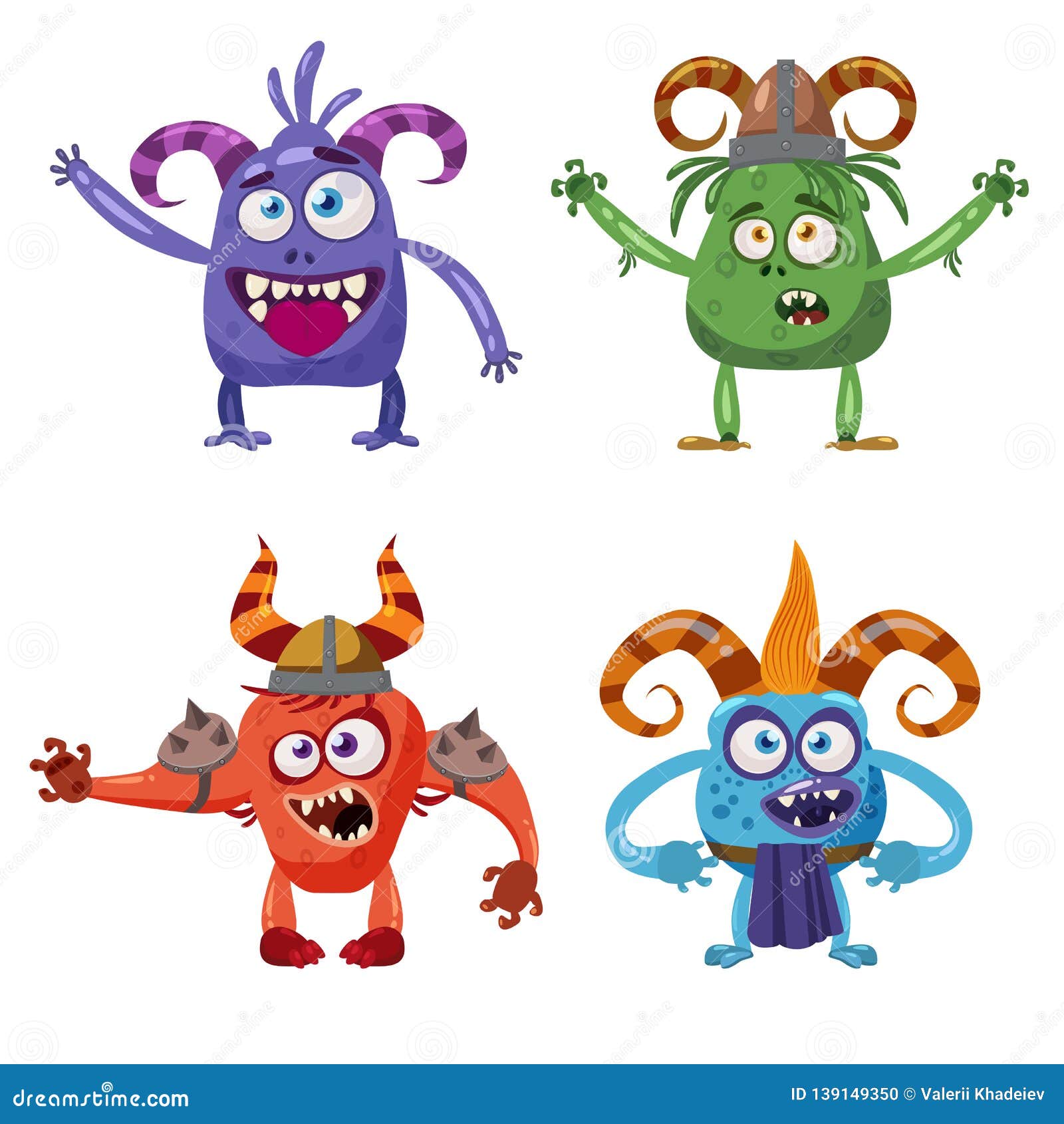 Set of Cute Funny Characters Troll, Goblin, Devil, Yeti with Different ...