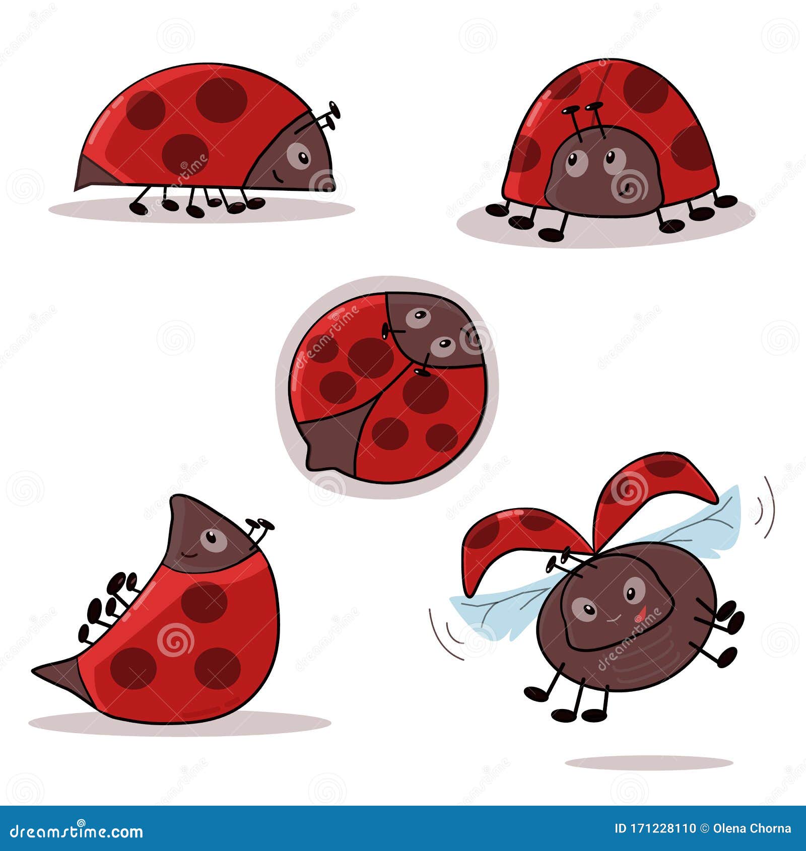Set of Cute and Funny Ladybug in Different Angles. Stock Illustration ...