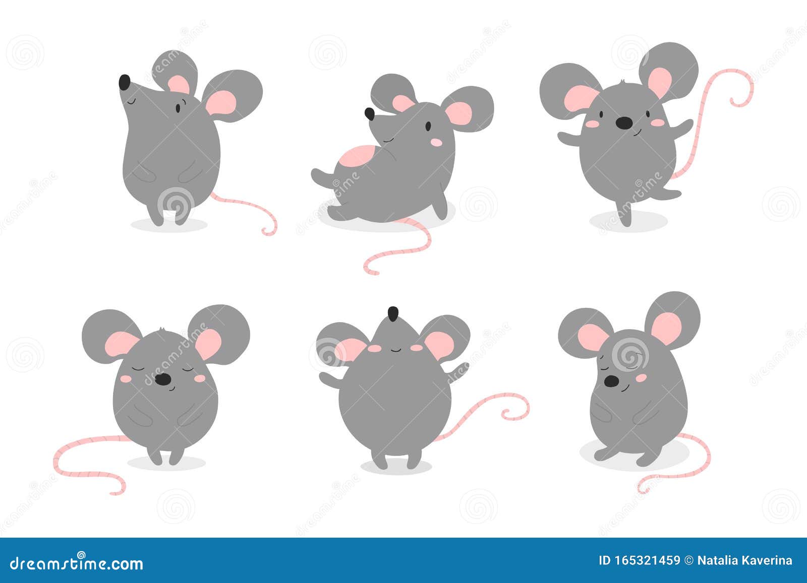 Set of Cute Funny Mouses in Different Poses in Cartoon Style. Stock ...
