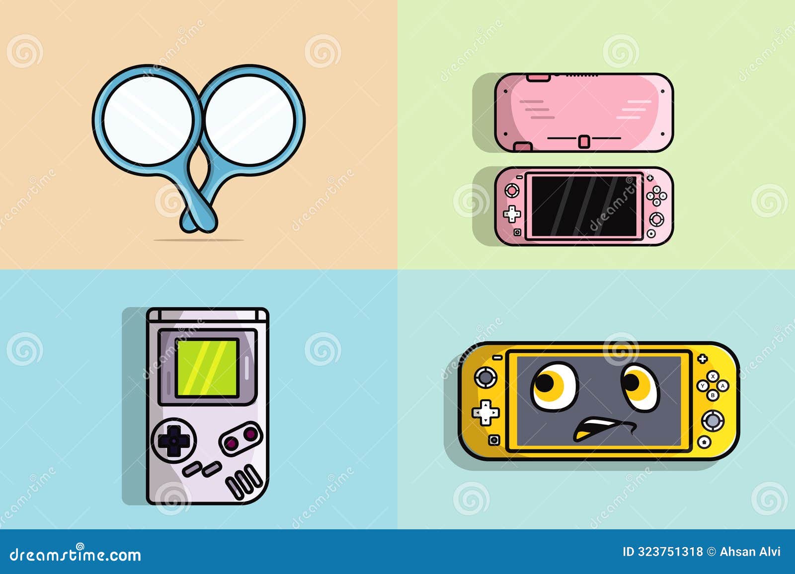Set of Cute and Gaming Console Device Vector Illustrations. Gaming ...
