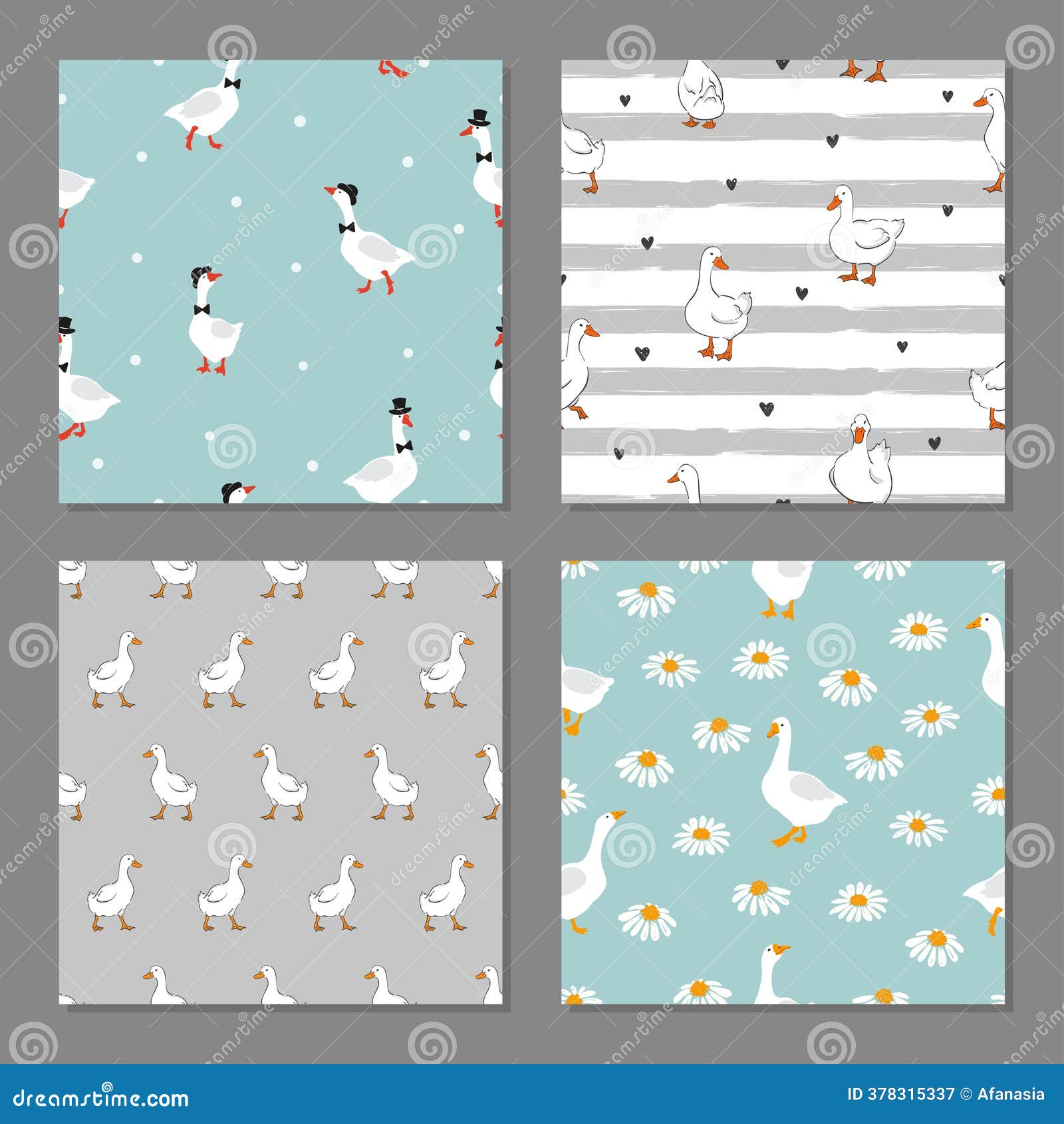 Cute Geese In Different Poses. Cartoon Flat Style Farm Animals Birds ...