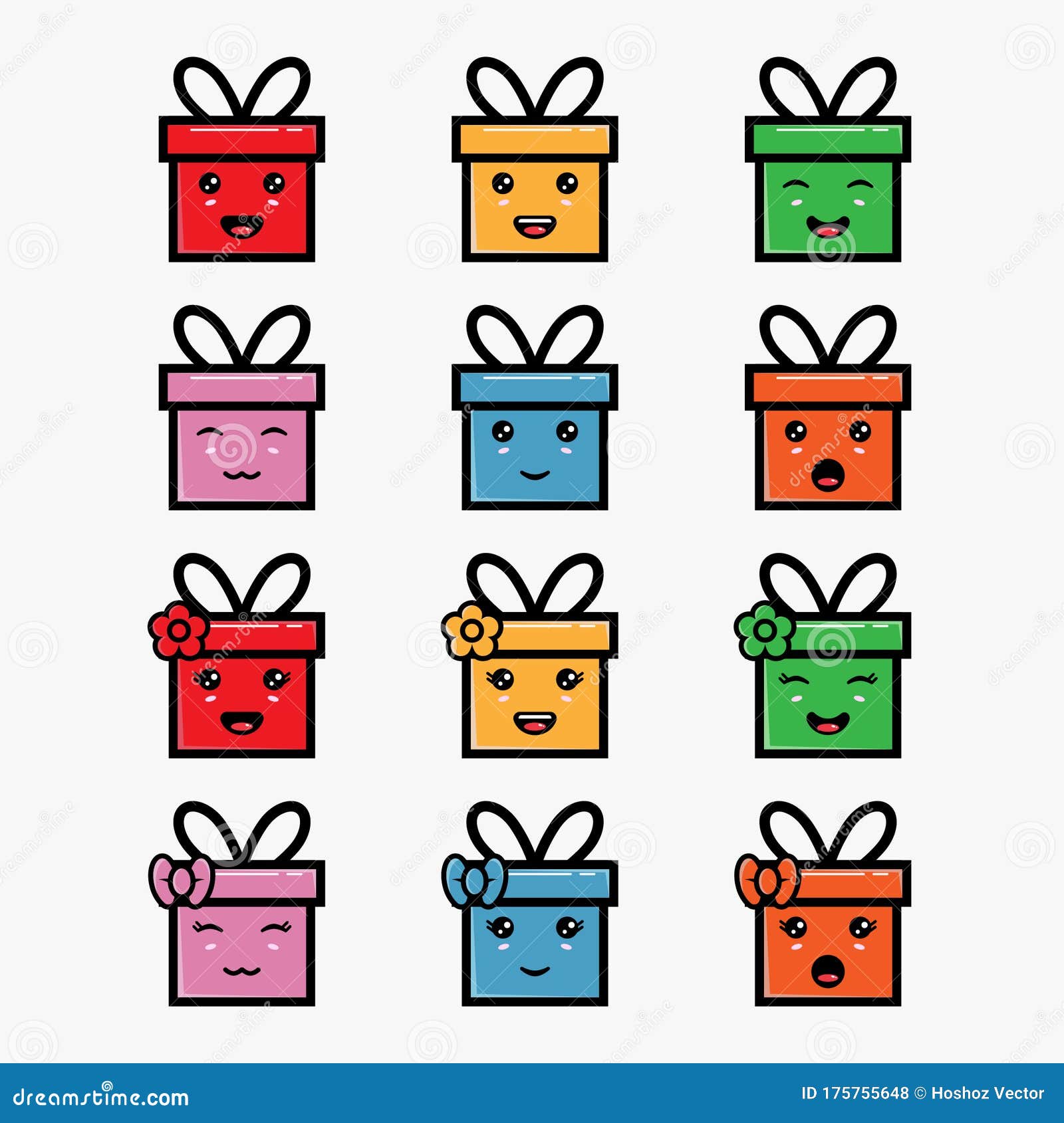 Gift Box Characters Set. Different Colors And Emotions Mascots ...