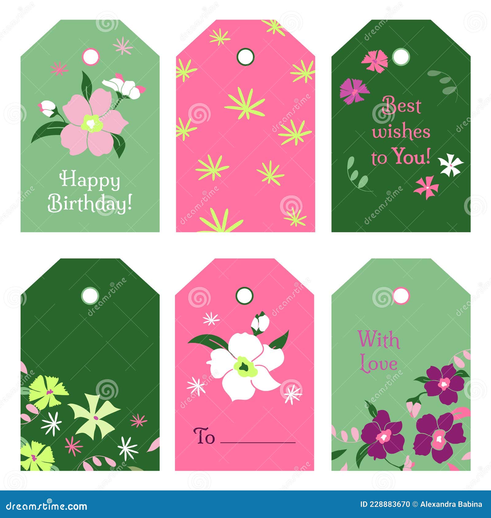 Set of Cute Gift Tags with Flowers for Birthday. Stock Vector ...