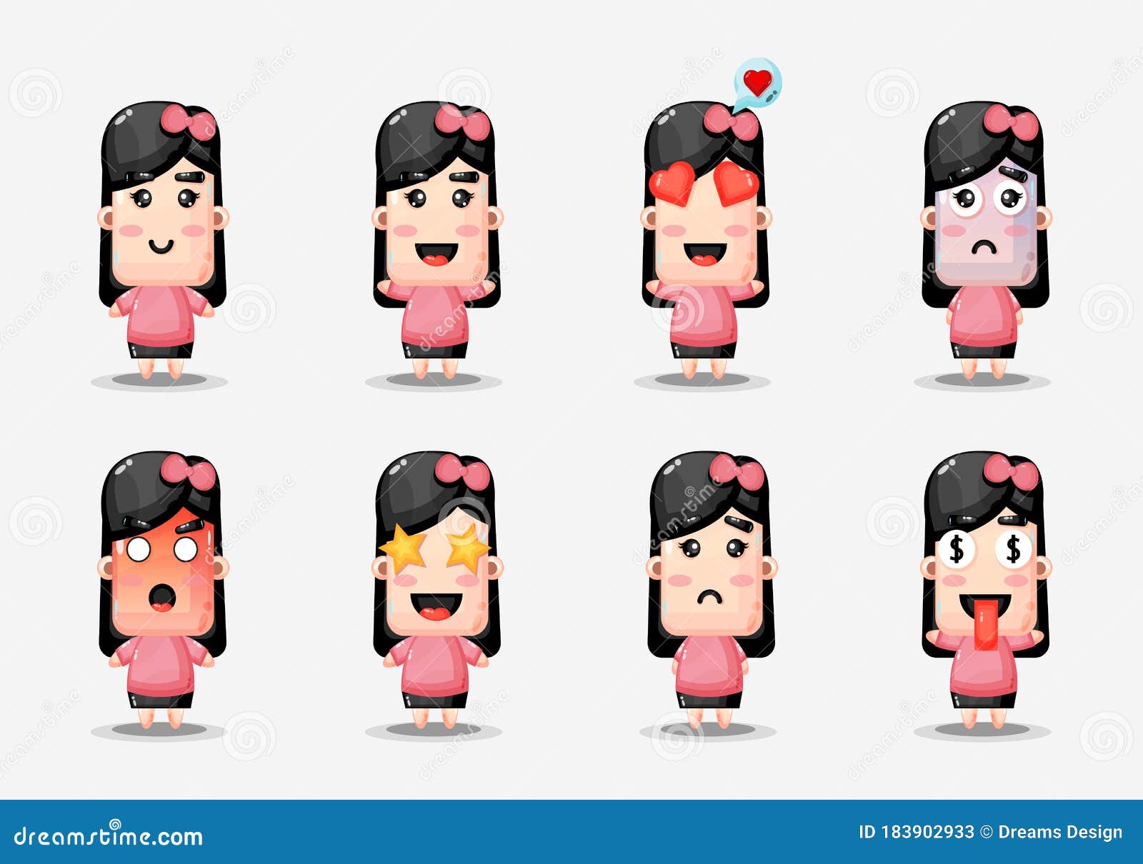 Set of Cute Girl Characters with Expressions Stock Vector ...