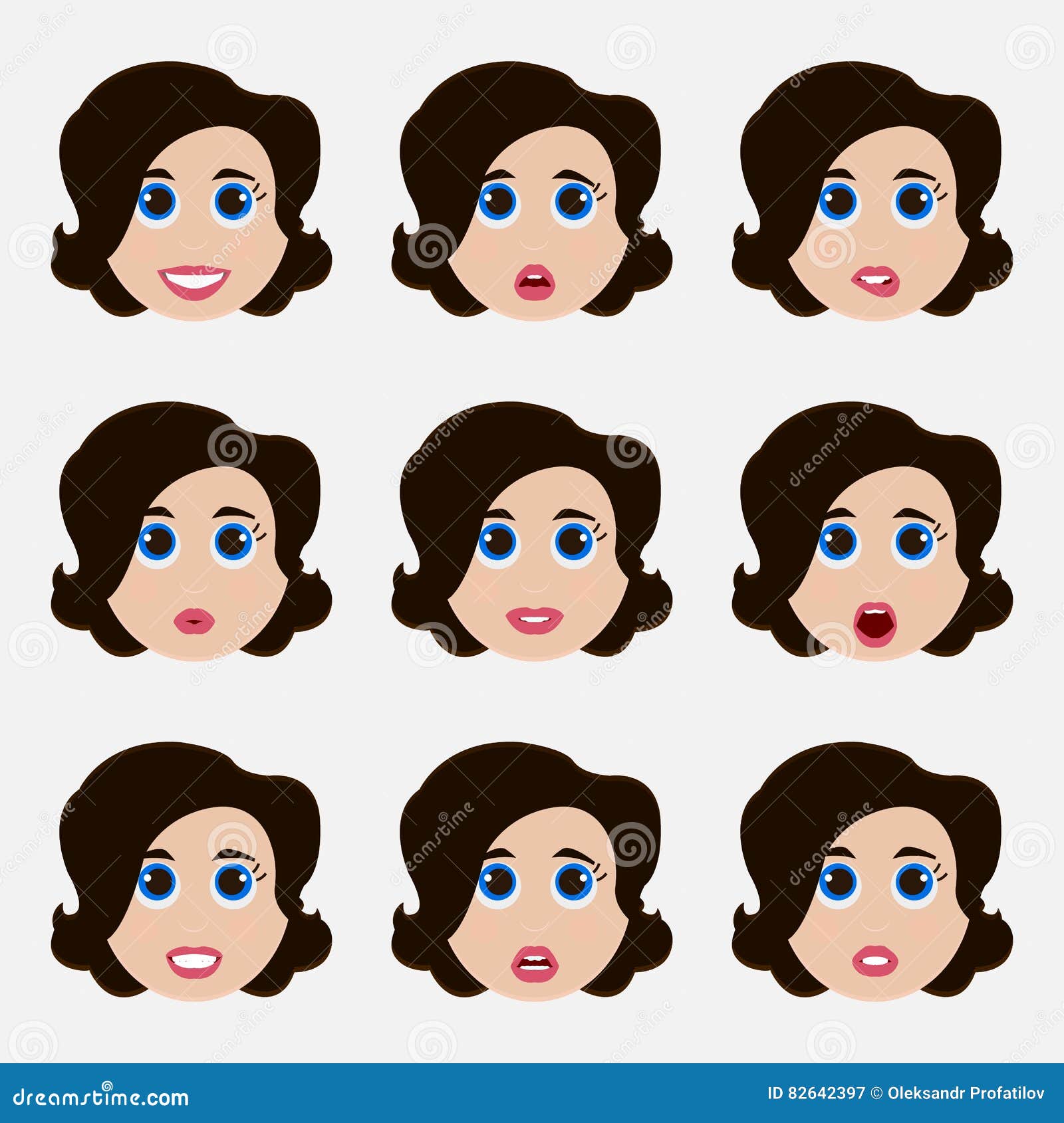 Set of Cute Girl Emoticons. Stock Vector - Illustration of isolated ...