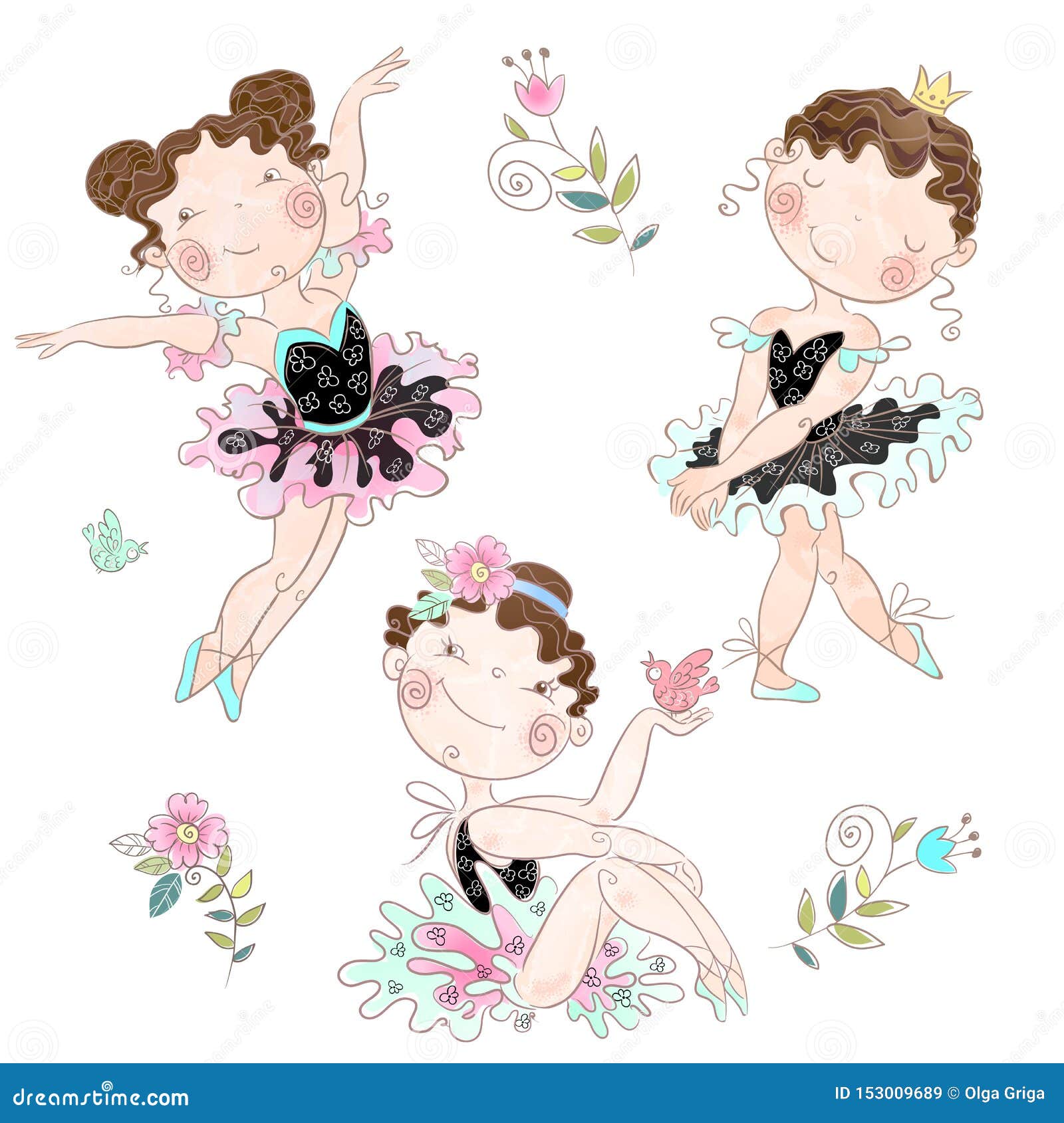 Set of Cute Girls Ballerinas. Vector Illudtration Stock Illustration ...