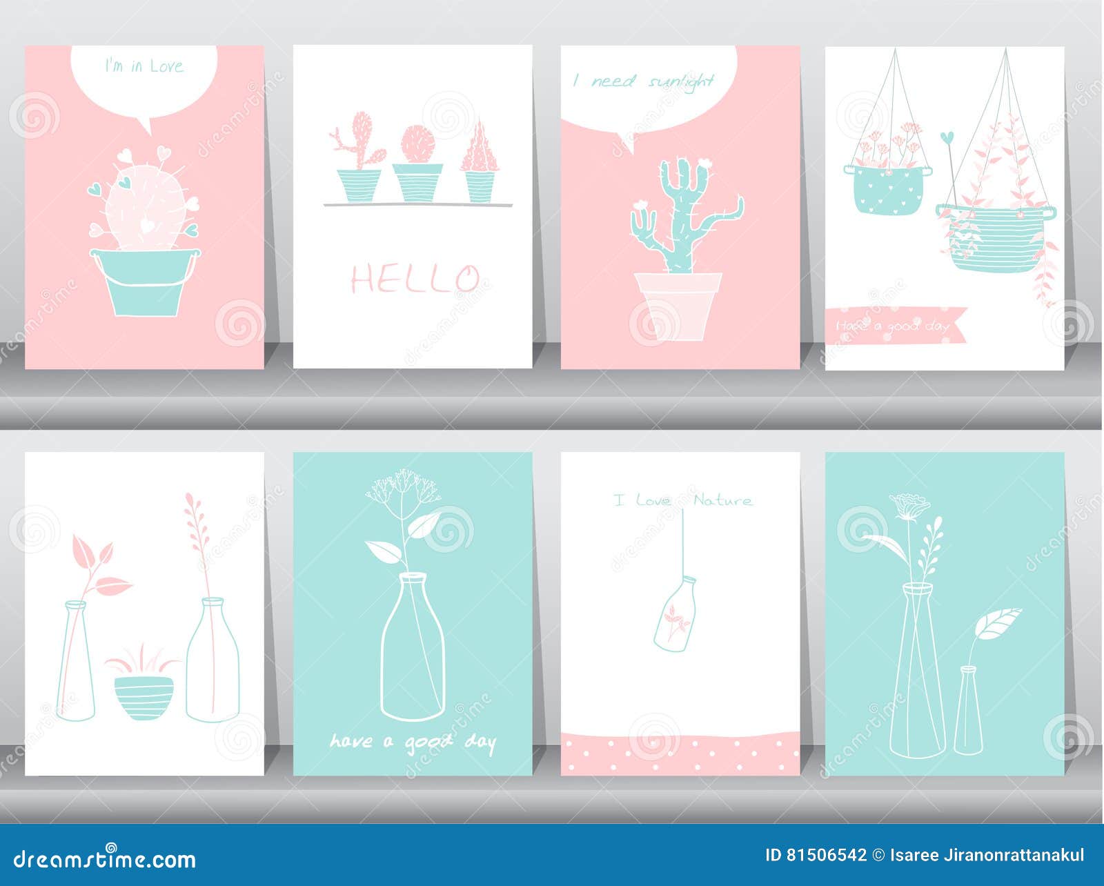 Set of Cute Grow Plants Poster,template,greeting Cards,Vector ...
