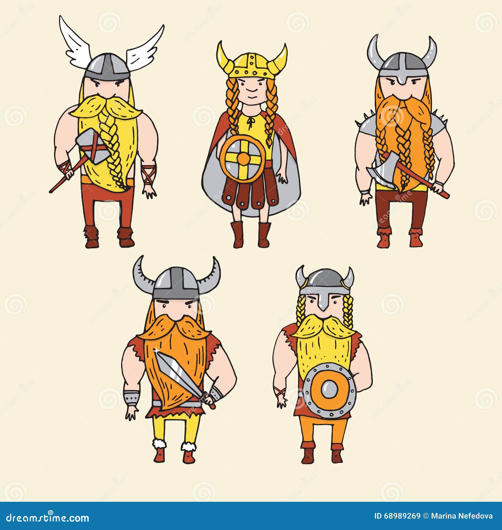 Set of cute grumpy vikings stock illustration. Illustration of ...