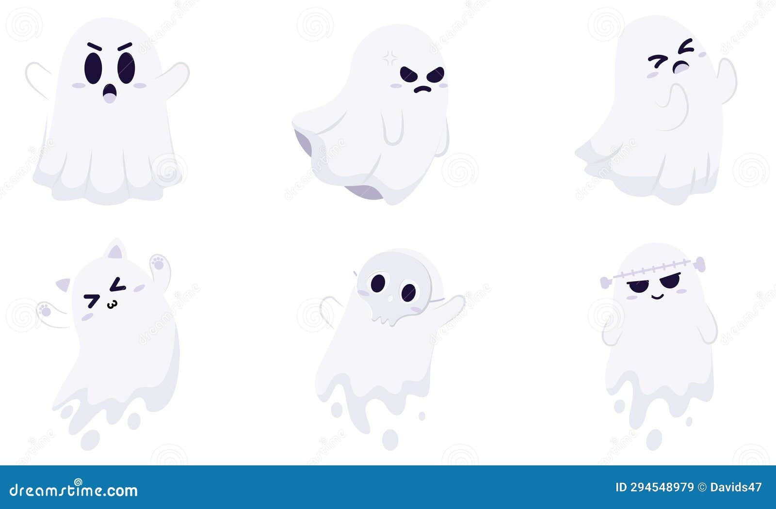 Set of Cute Halloween Ghost Characters Vector Stock Vector ...