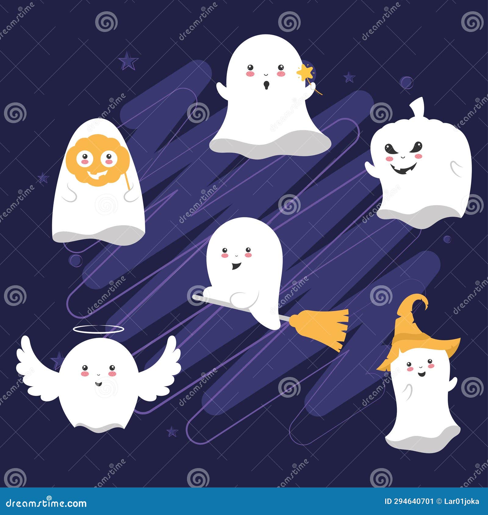 Set of Cute Halloween Ghost Characters Vector Stock Vector ...