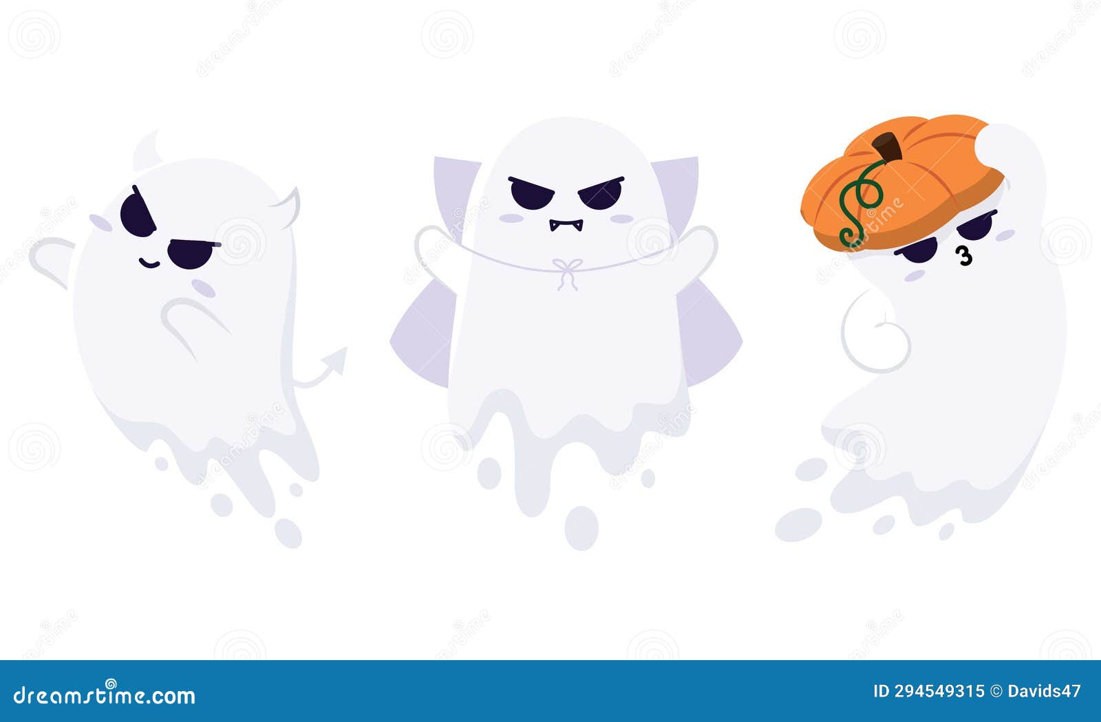 Set of Cute Halloween Ghost Characters Vector Stock Vector ...