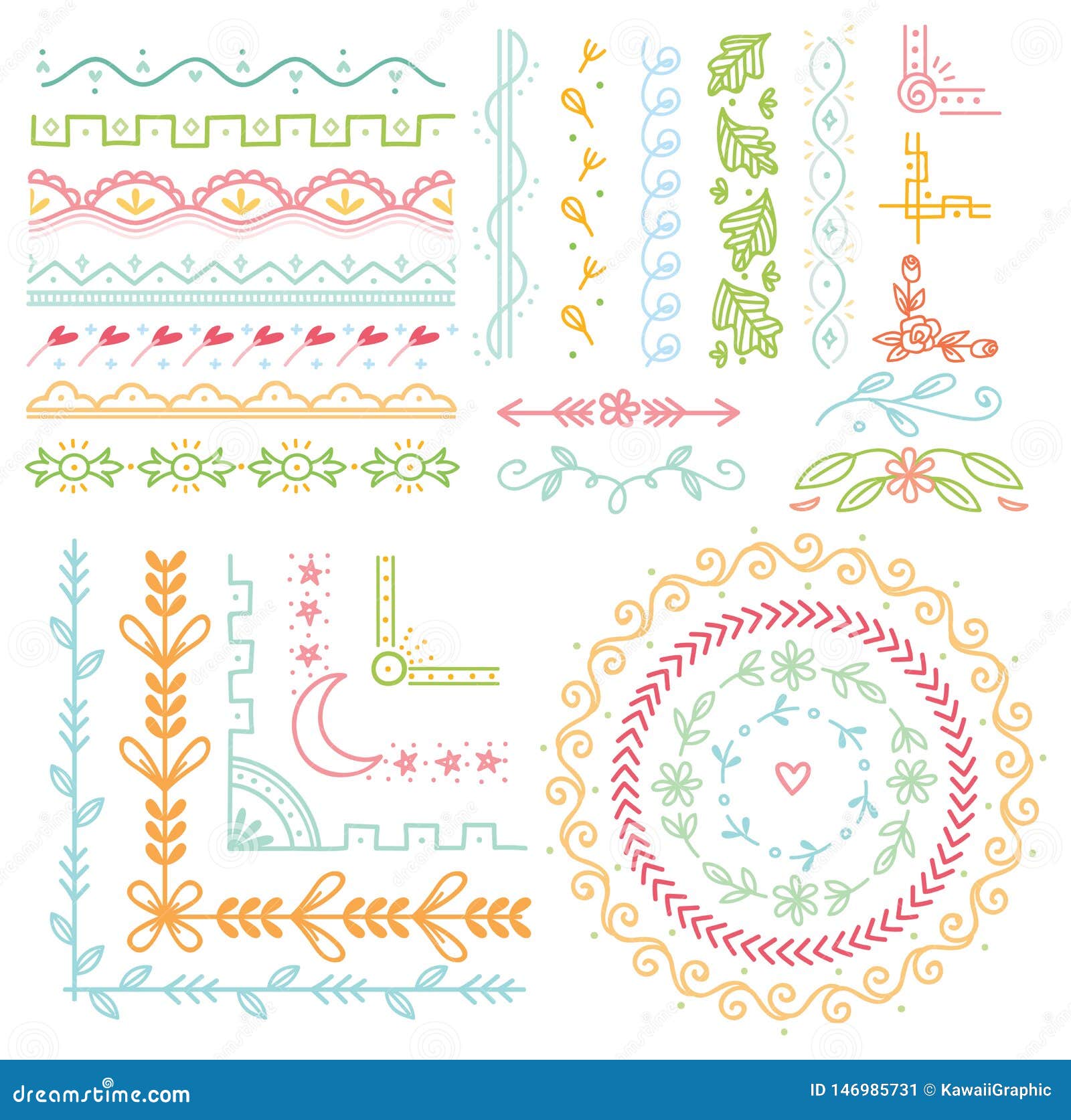 Set of Cute Hand Drawn Border Stock Illustration - Illustration of lace ...