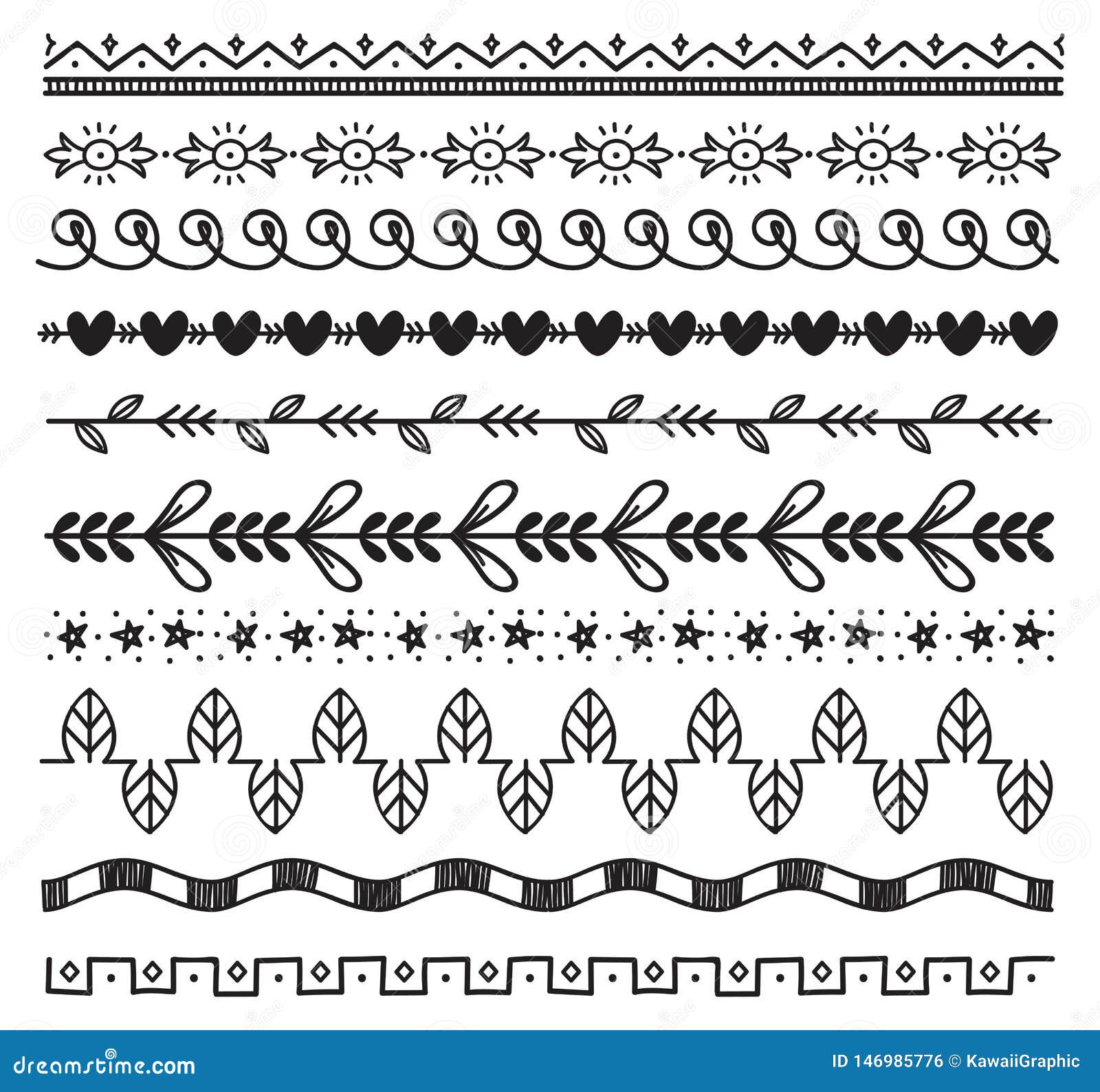 Set of Cute Hand Drawn Border Stock Illustration - Illustration of ...