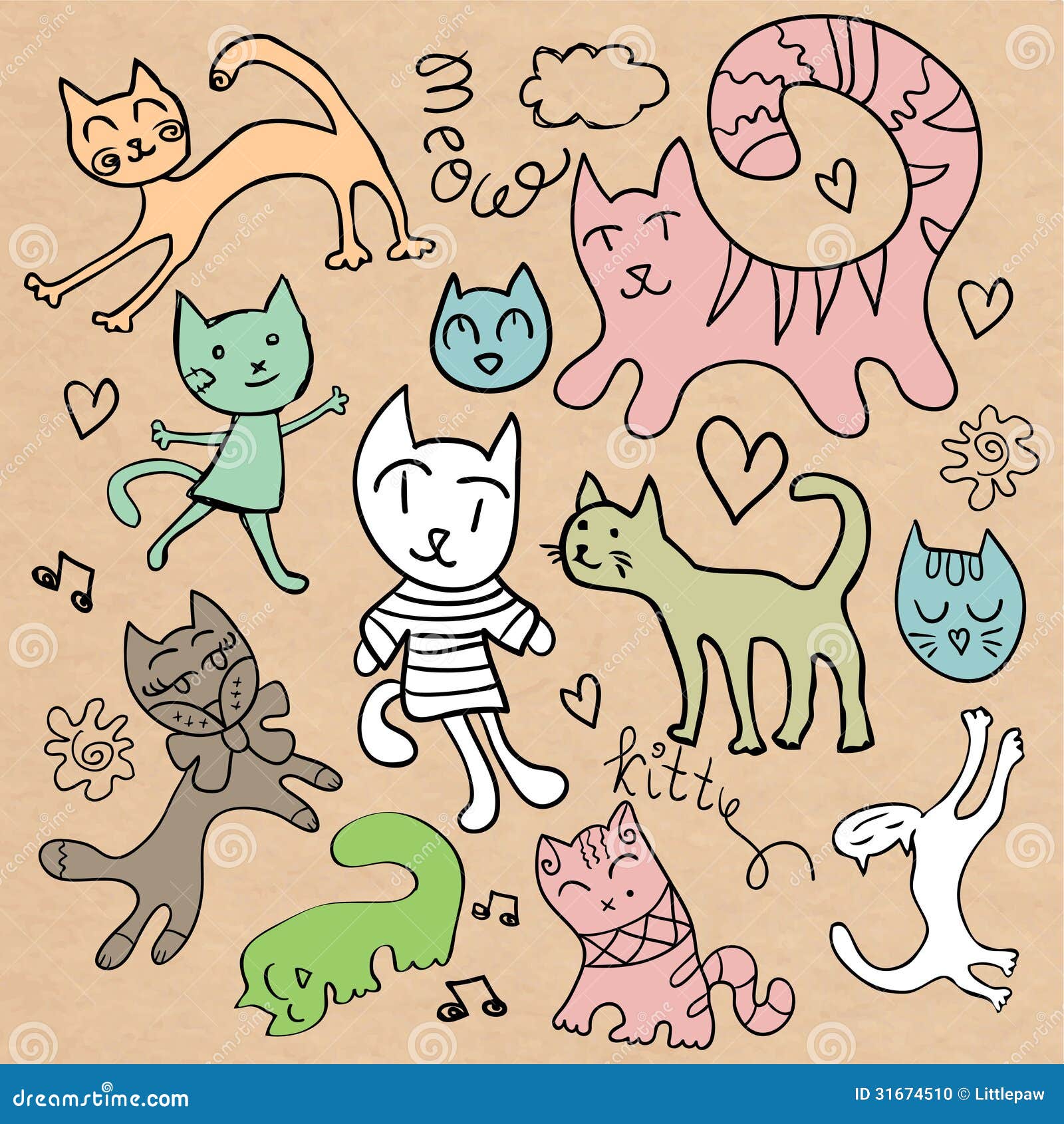Set of Cute Hand Drawn Cats Stock Vector - Illustration of collection ...