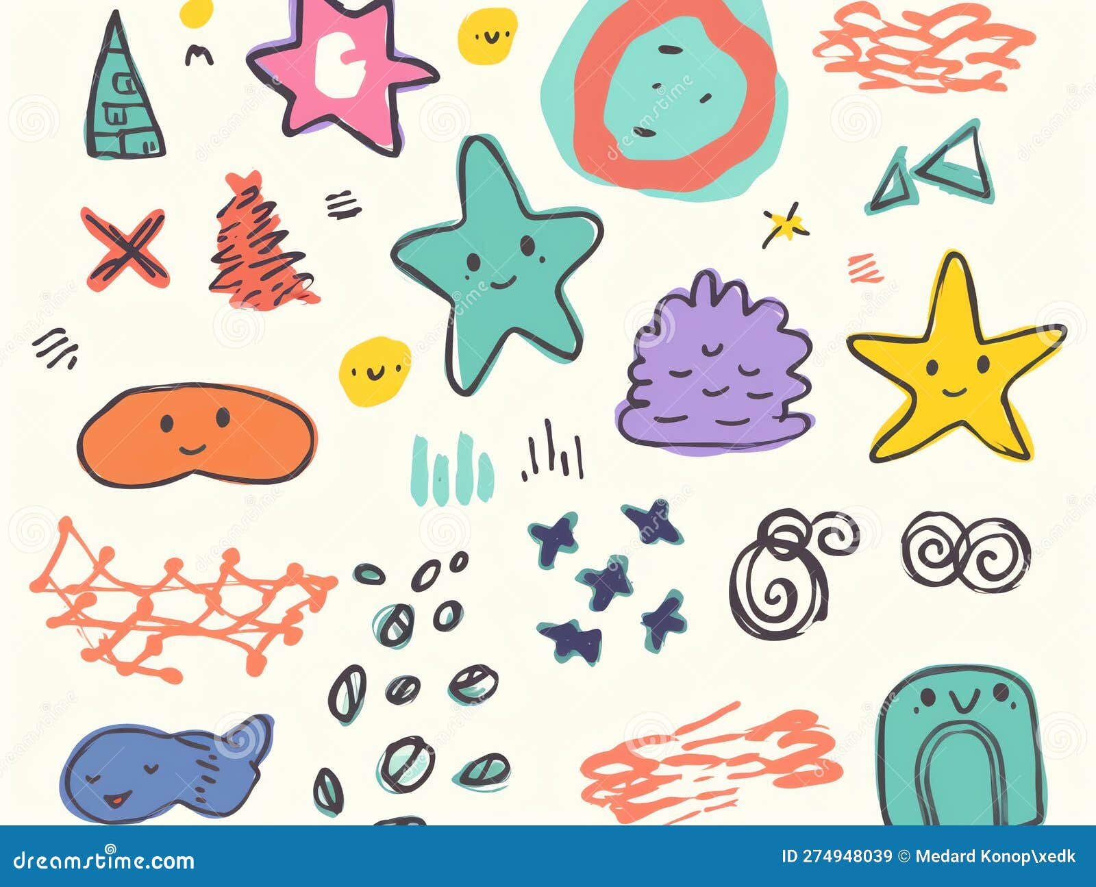 Set of Cute Hand Drawn Doodle Elements. Vector Illustration. Stock ...