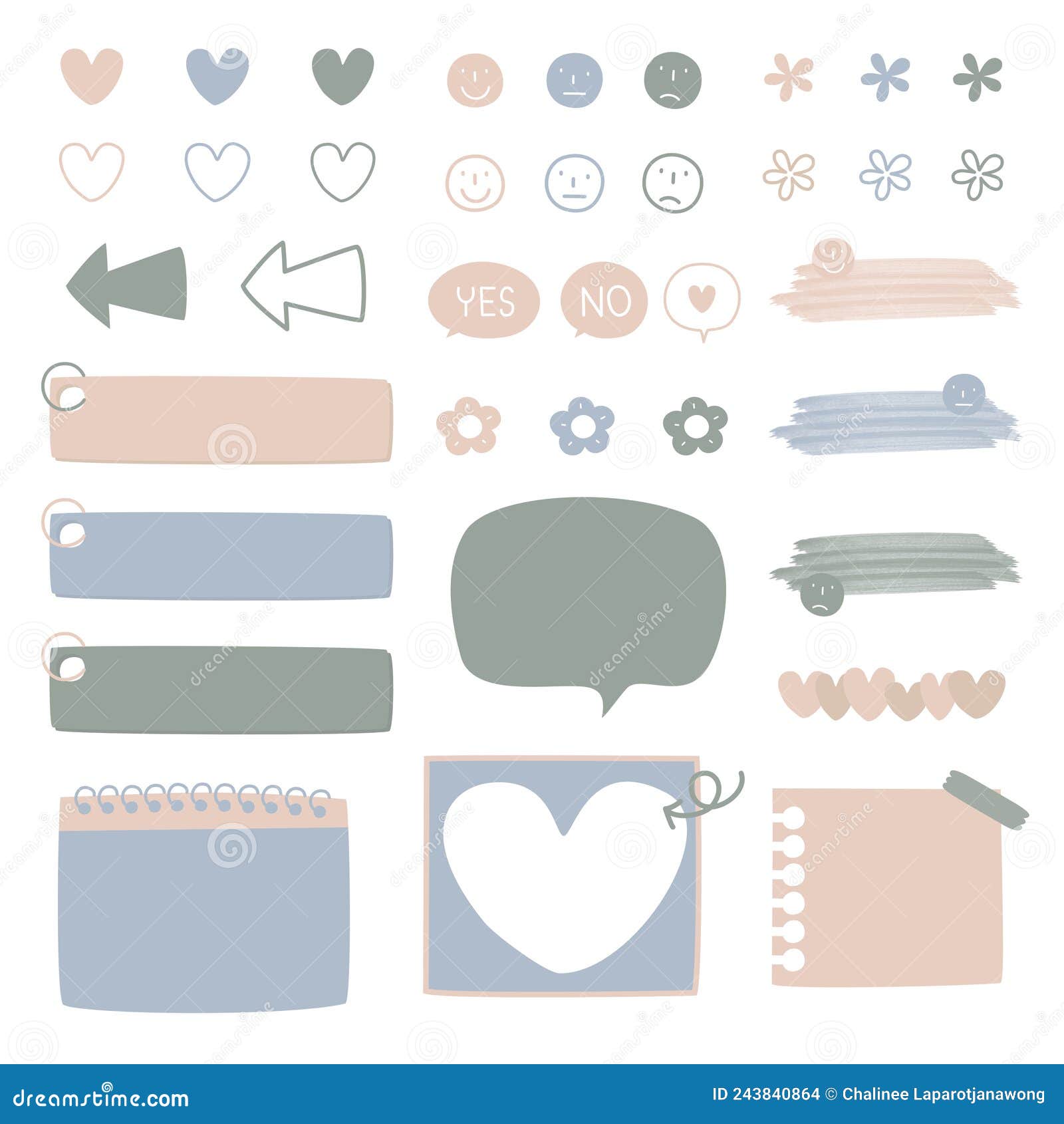 Set of Cute Hand Drawn, Doodle Text Box with Icon, Speech Bubble ...