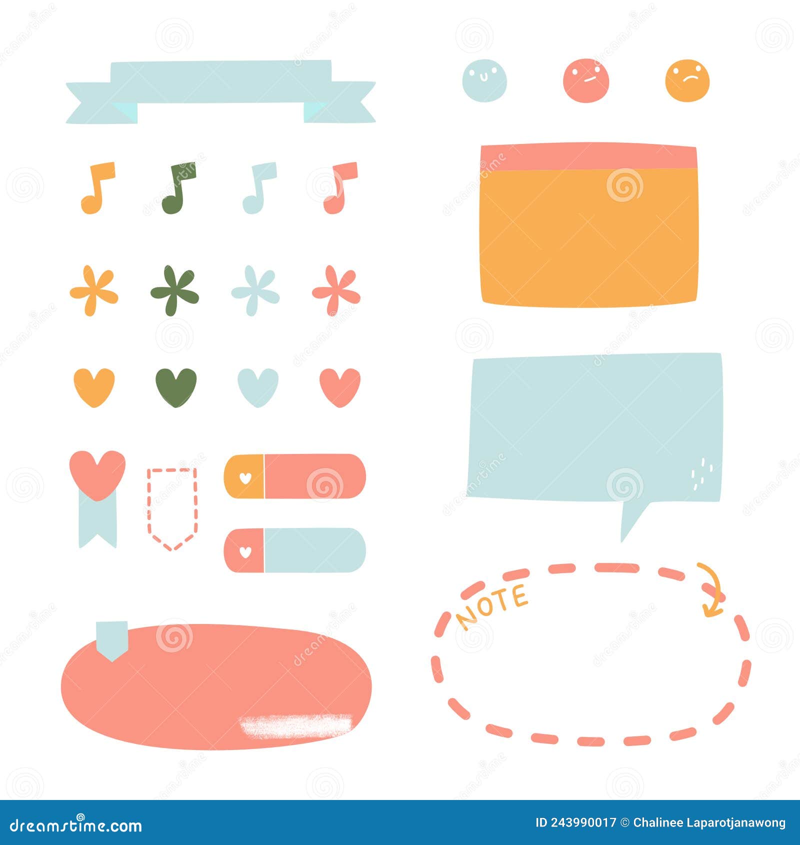 Set of Cute Hand Drawn, Doodle Text Box with Icon, Speech Bubble ...