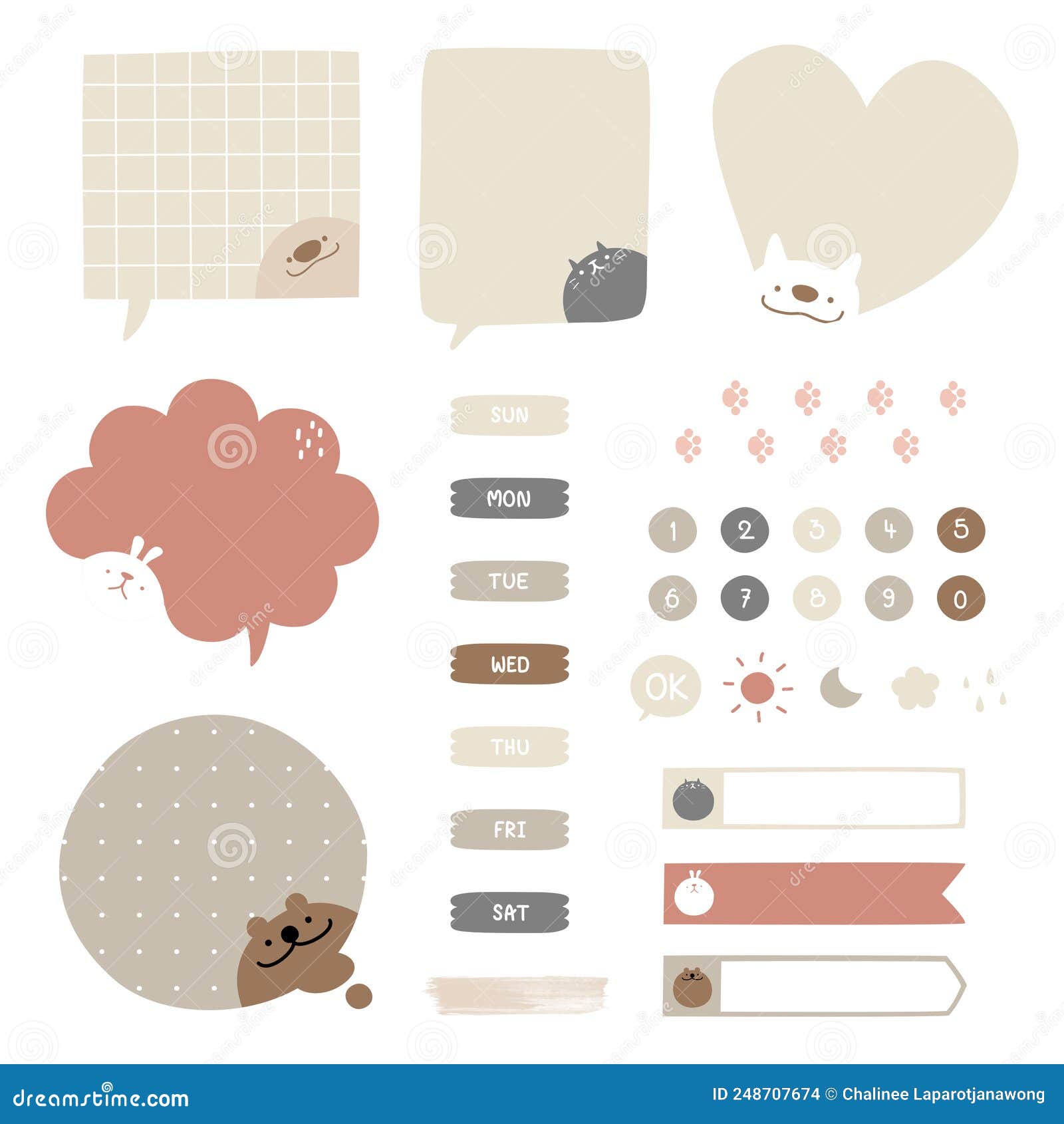 Set of Cute Hand Drawn, Doodle Text Box with Icon, Speech Bubble ...