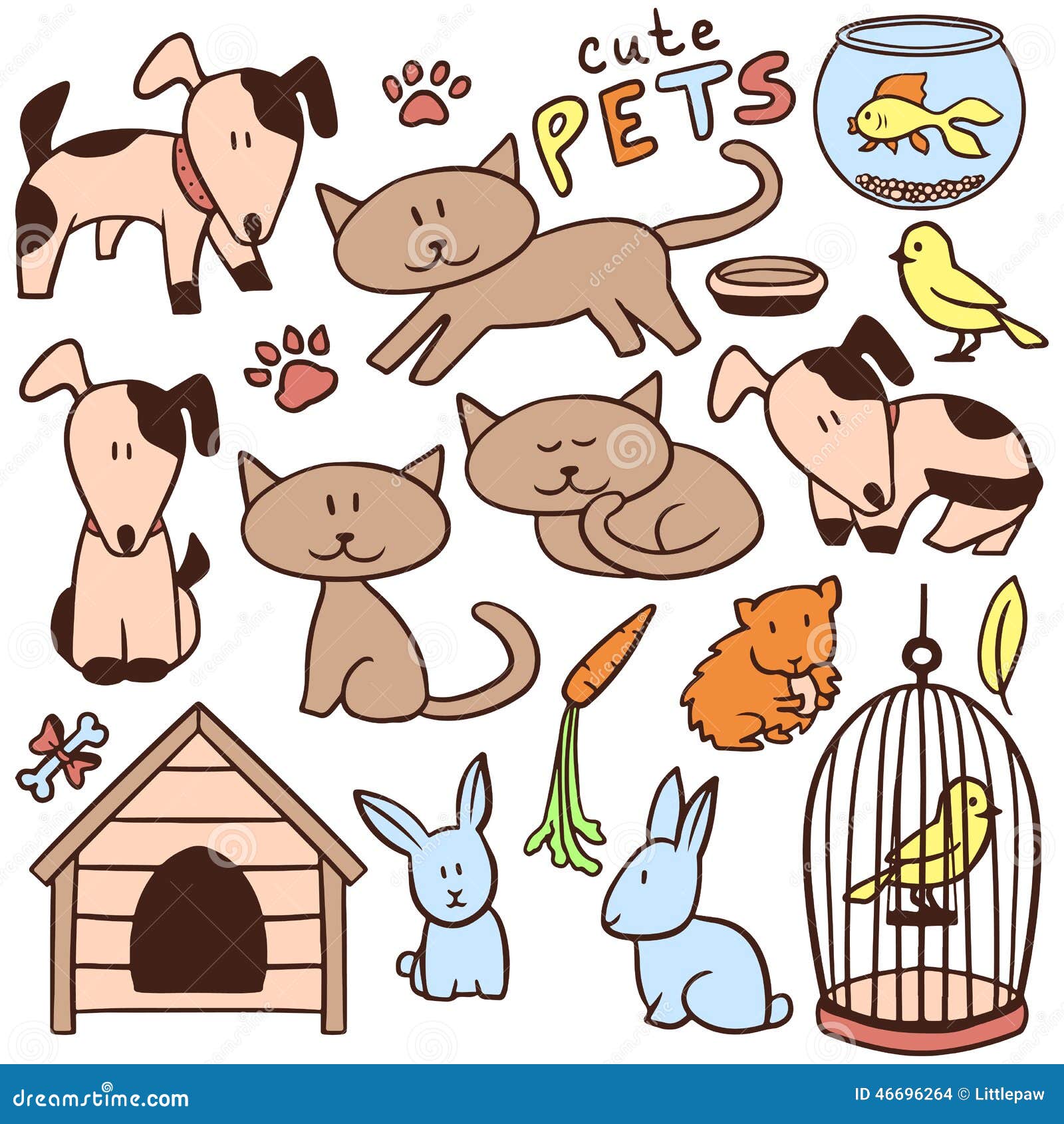 Set of Cute Hand Drawn Pets Stock Vector - Illustration of cute, sweet ...