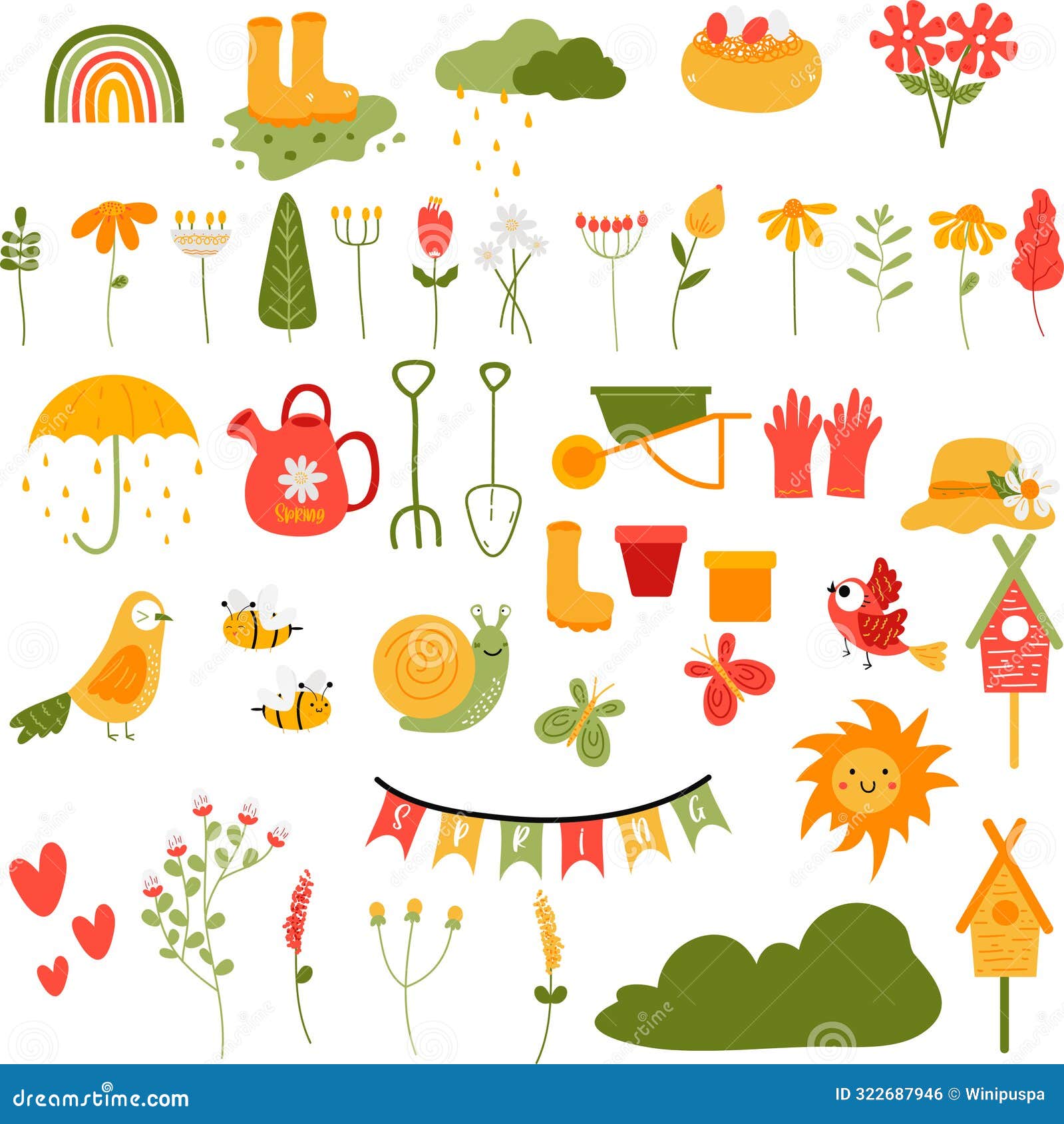 Set of Cute Hand Drawn Spring and Summer Elements Stock Vector ...