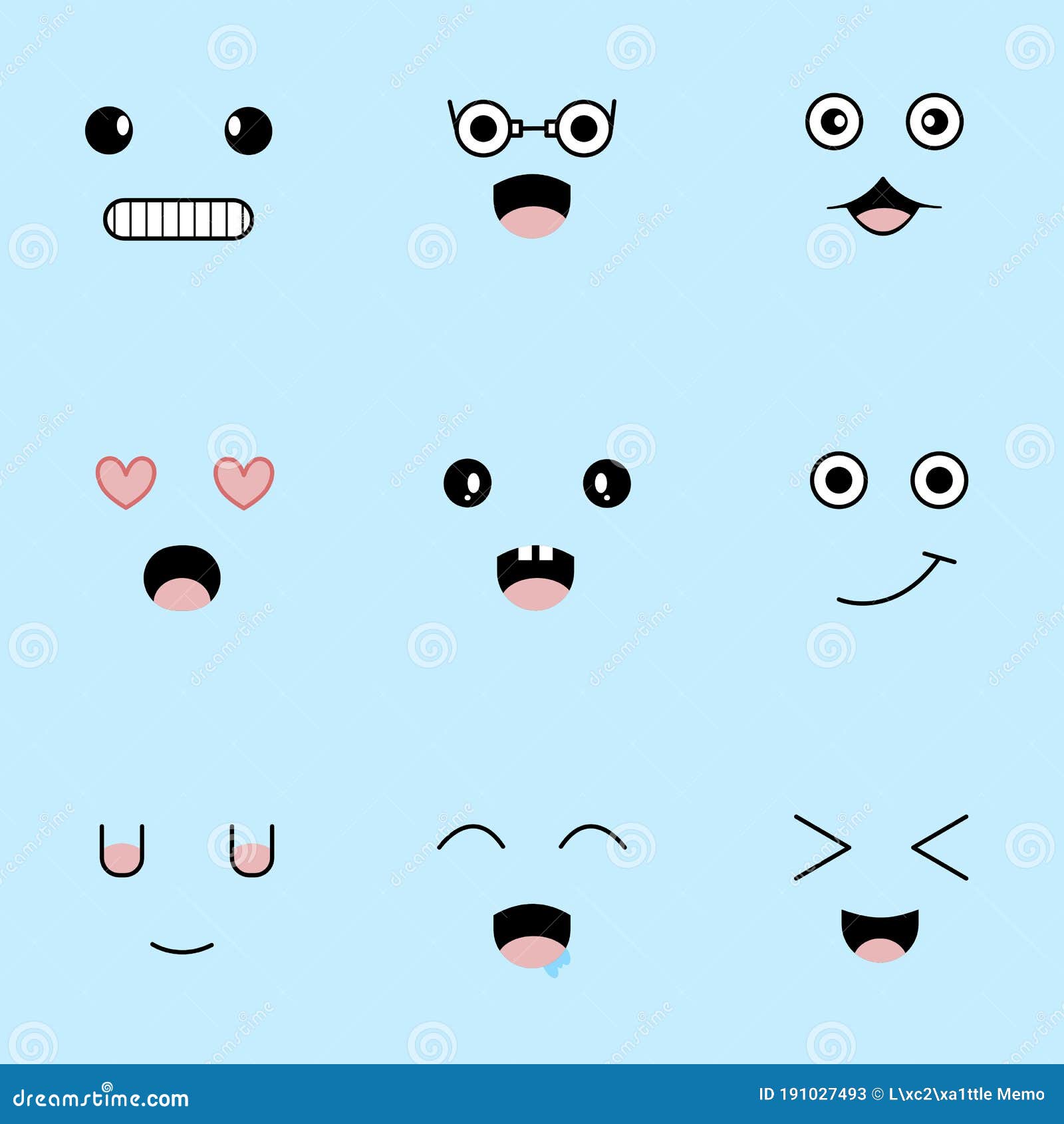 Set of Cute Happy Doodle Face Emotion. Stock Illustration ...