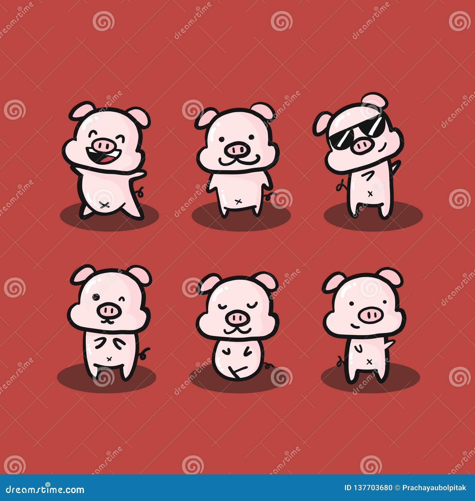 Set of Pigs Various Pose in Doodle Stock Vector - Illustration of piggy ...