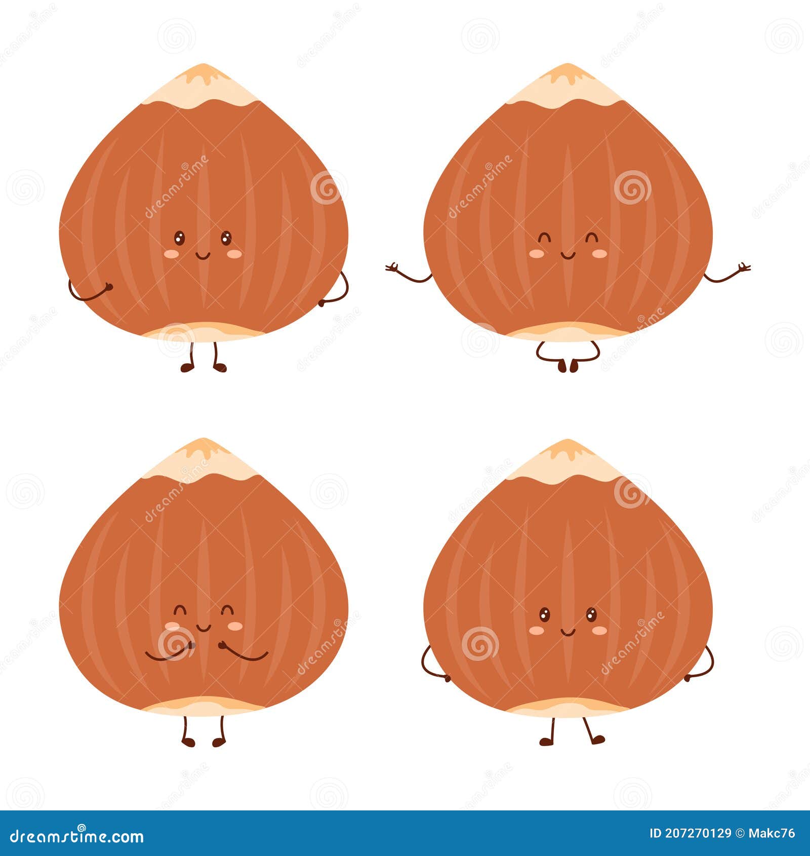 Set with Cute Hazelnut Characters Nuts Isolated Stock Vector ...