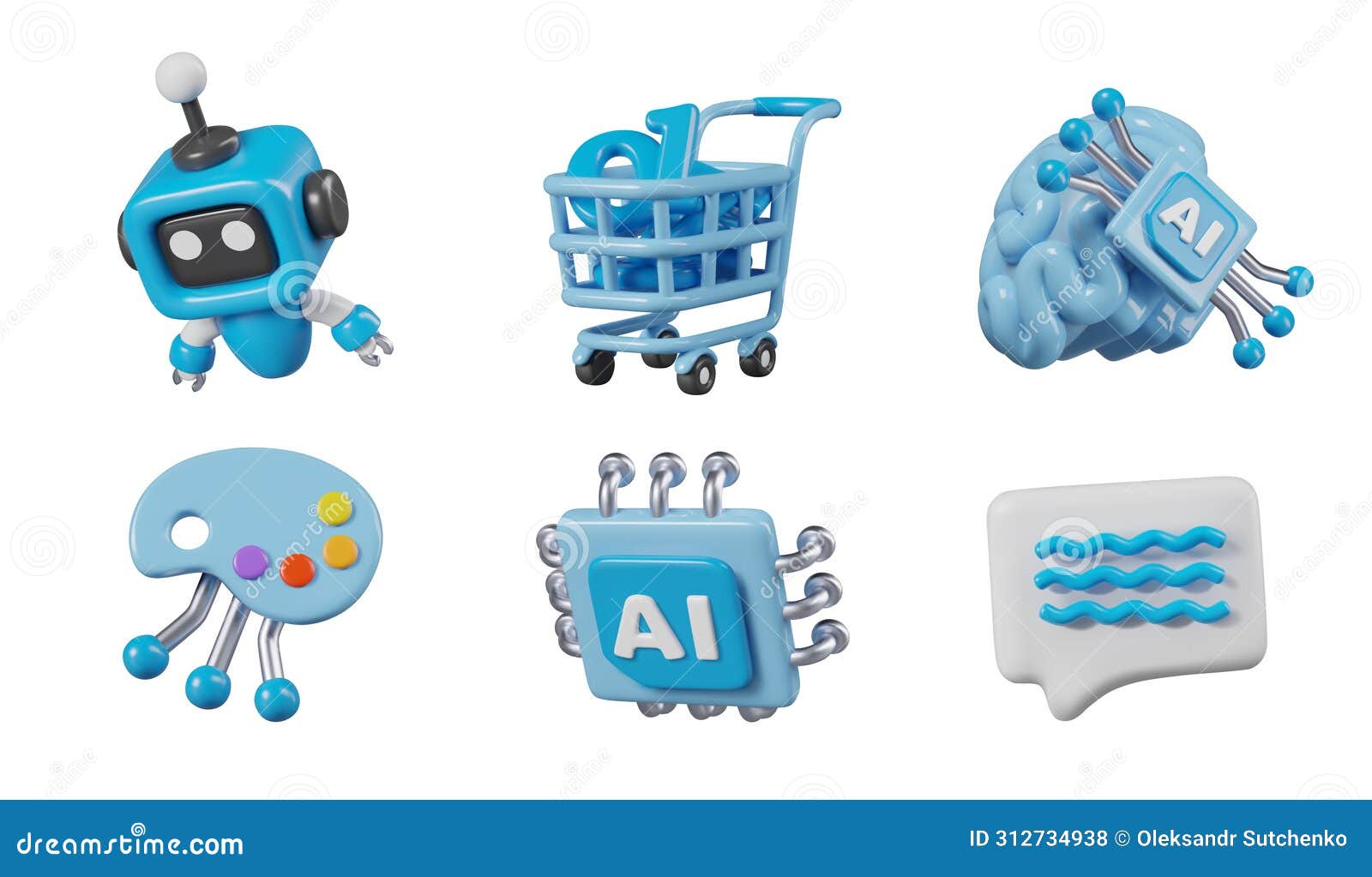 Set of Cute Icons for Site, Application with Artificial Intelligence ...