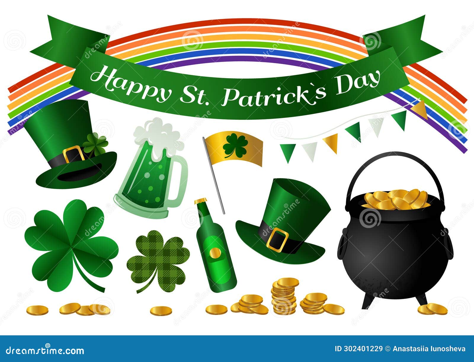 Set Of Cute Illustrations For Happy St Patrick Day Stock Vector