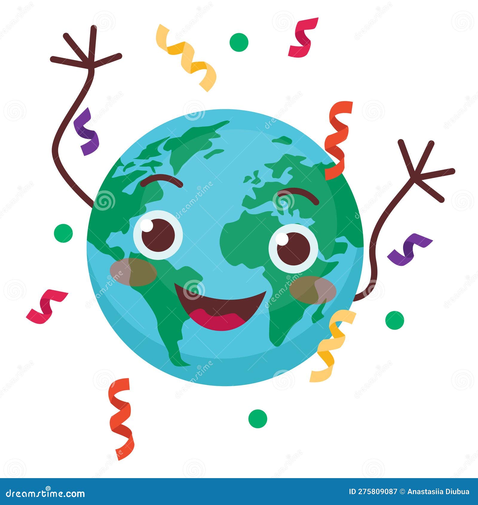 Set of Cute Illustrations with Planet Earth. Earth is Having Fun and ...