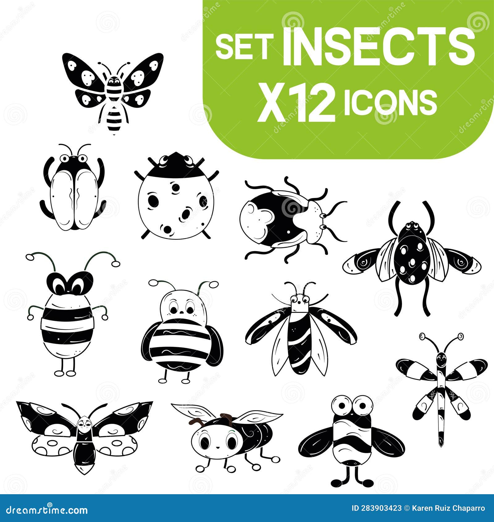 Set of Cute Insect Sketch Characters Vector Stock Vector - Illustration ...