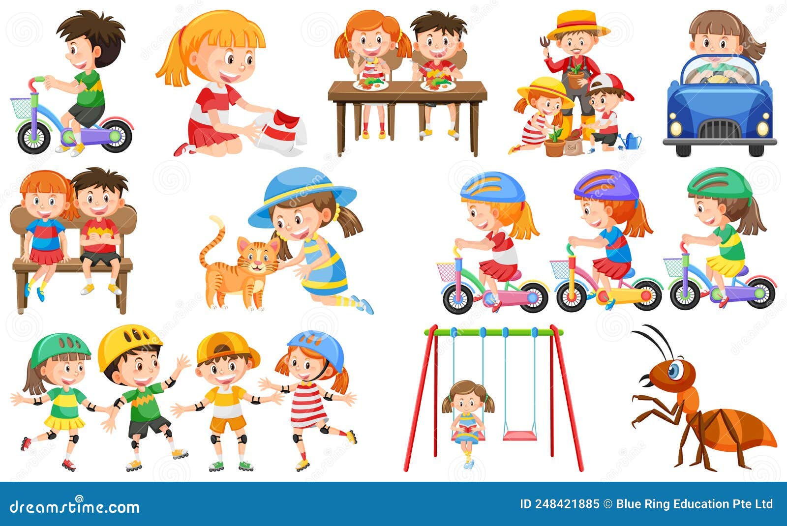Set of Cute Kids and Objects Stock Vector - Illustration of adorable ...
