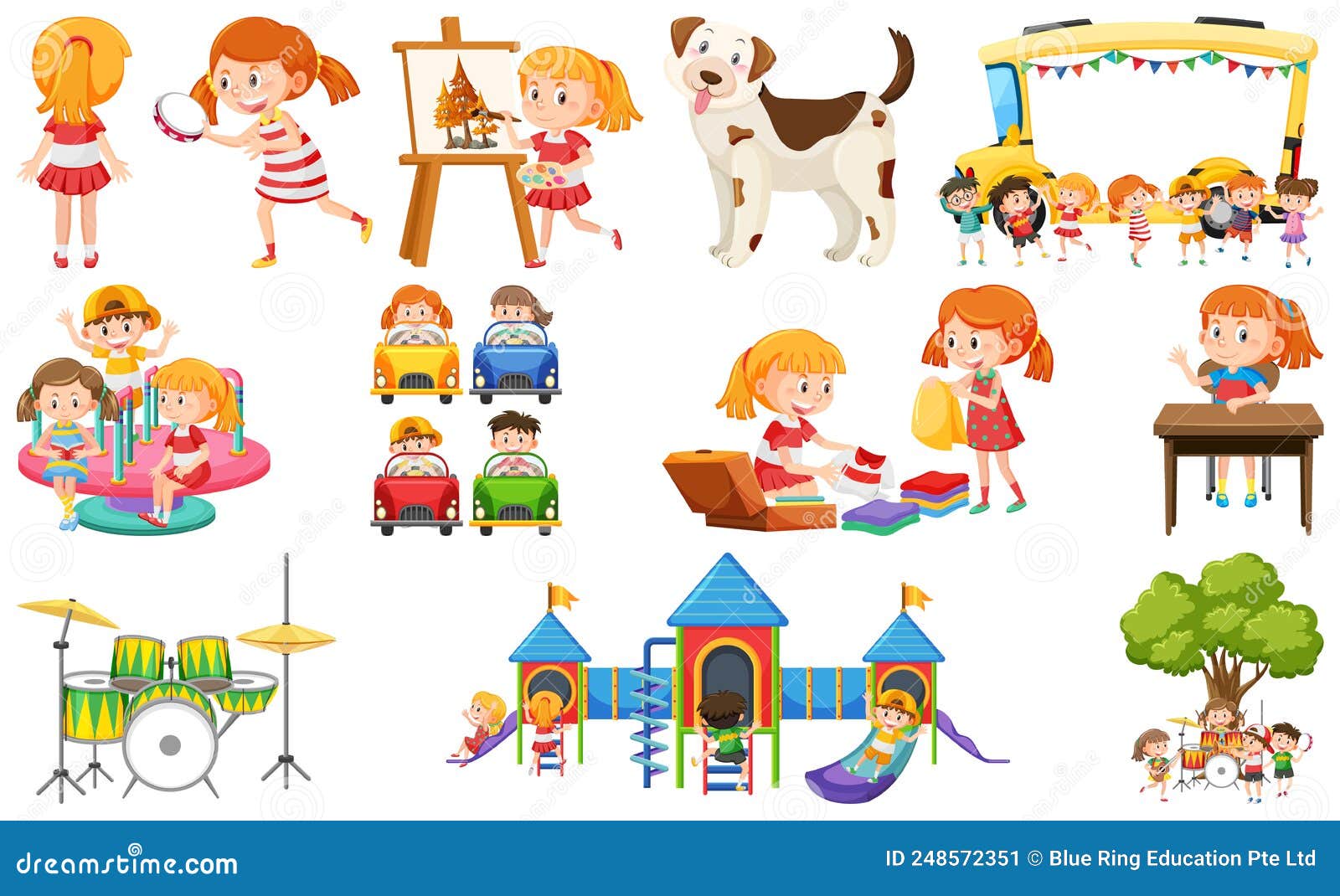 Set of Cute Kids and Objects Stock Vector - Illustration of nature ...
