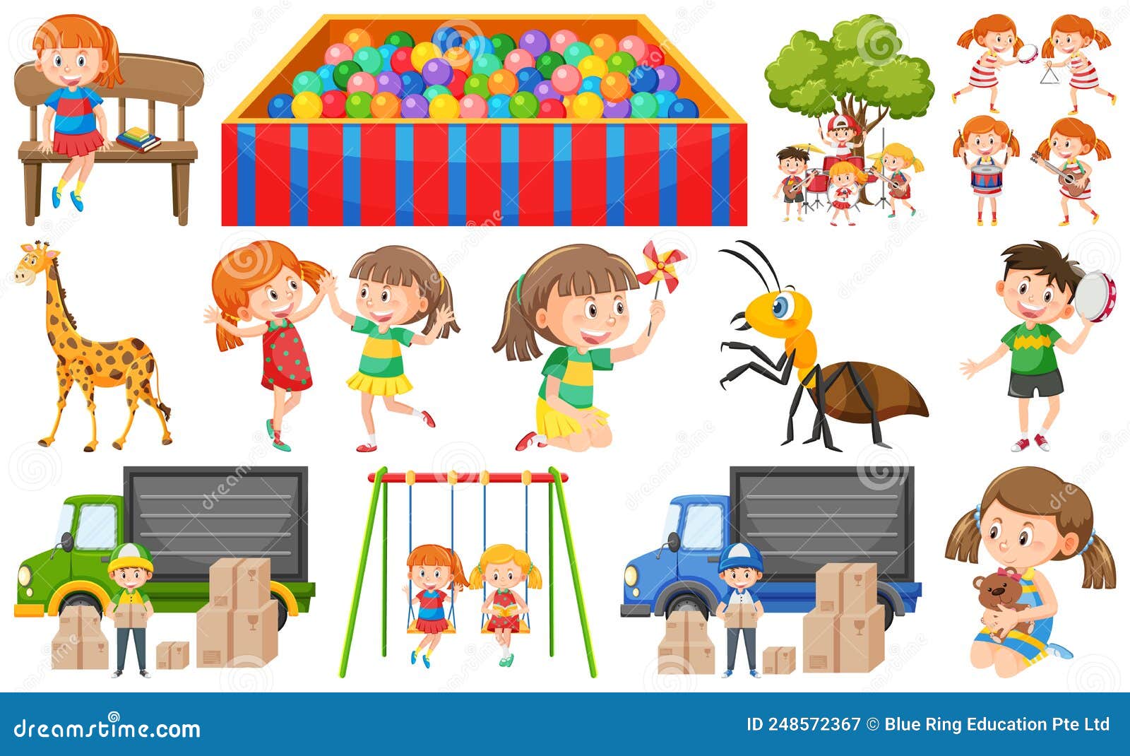 Set of Cute Kids and Objects Stock Vector - Illustration of animal ...