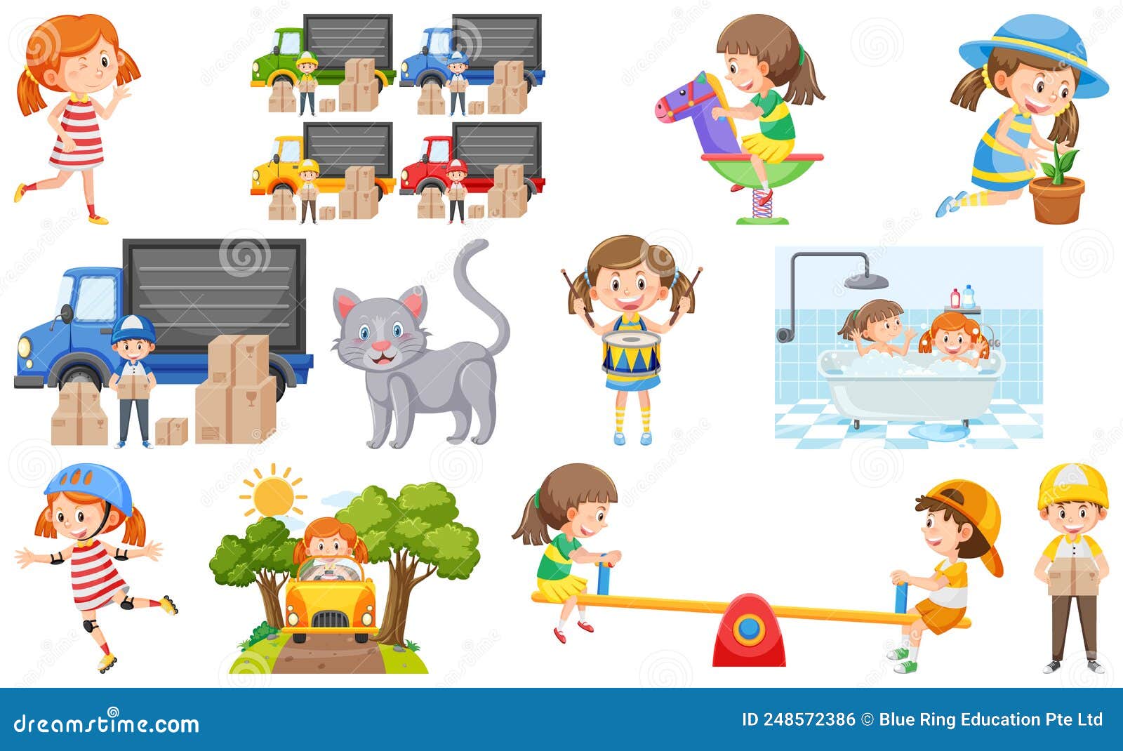 Set of Cute Kids and Objects Stock Vector - Illustration of creature ...