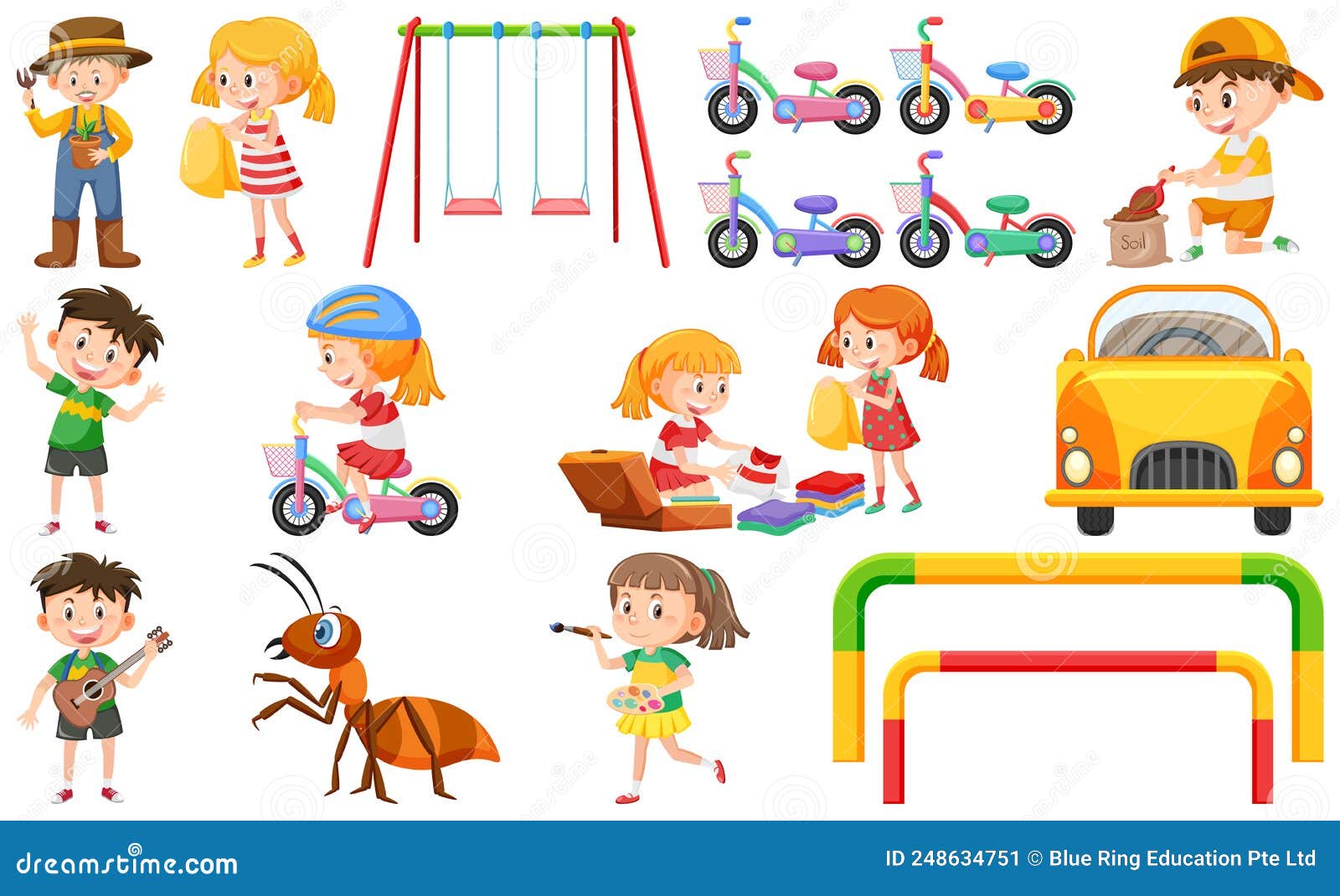 Set of Cute Kids and Objects Stock Vector - Illustration of activity ...