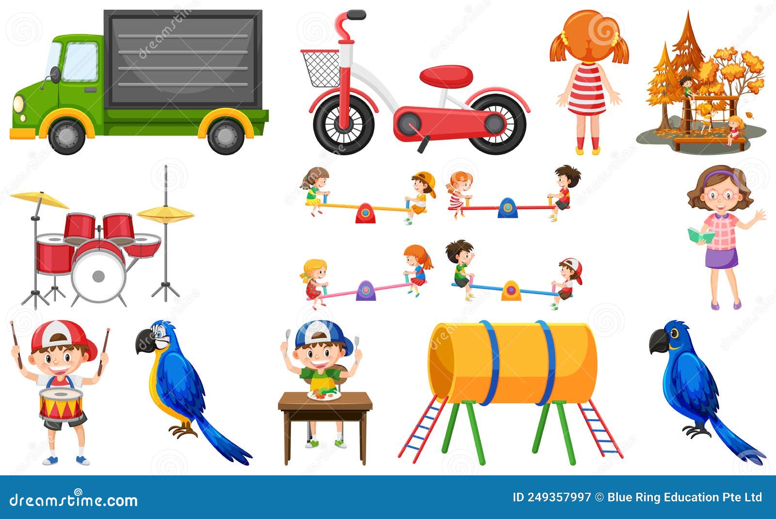 Set of Cute Kids and Objects Stock Vector - Illustration of music ...