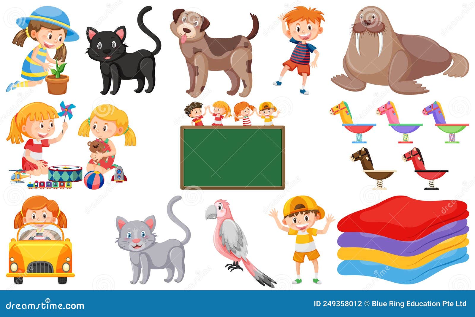 Set of Cute Kids and Objects Stock Vector - Illustration of learn ...