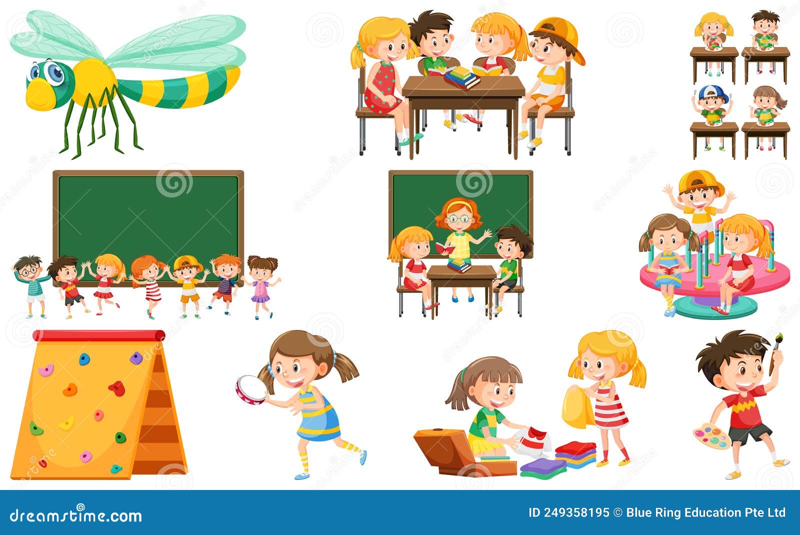 Set of Cute Kids and Objects Stock Vector - Illustration of object ...