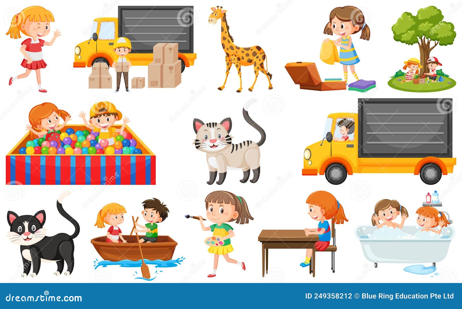 Set of Cute Kids and Objects Stock Vector - Illustration of learning ...