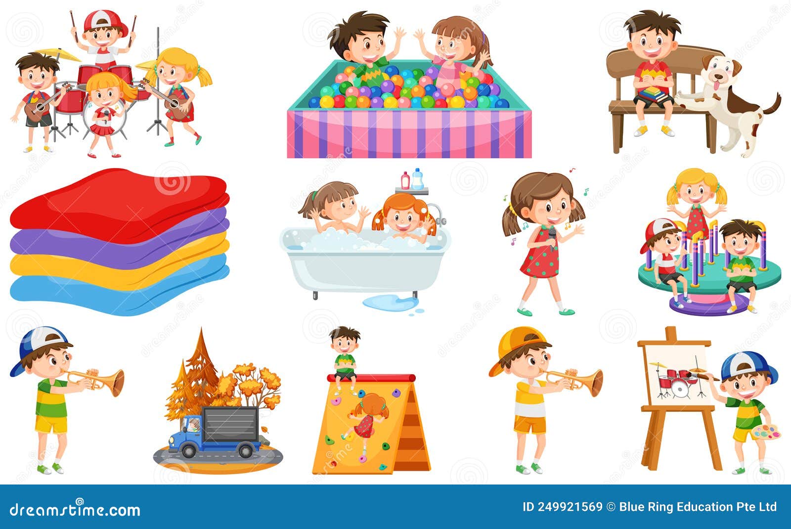 Set of Cute Kids and Objects Stock Vector - Illustration of boys ...